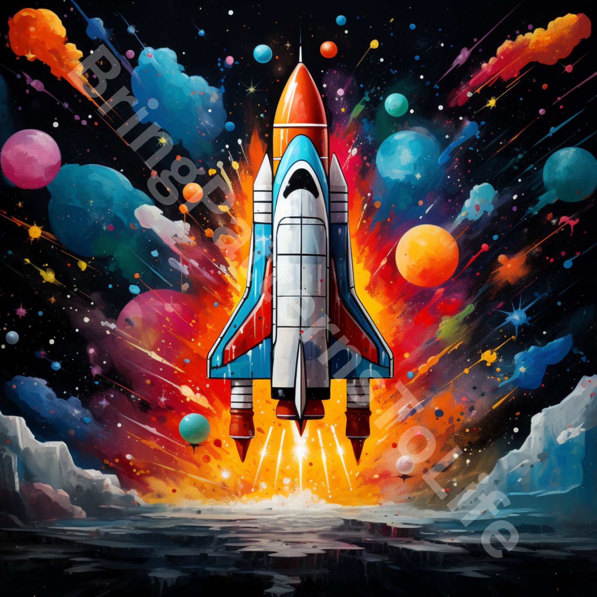 Rocket Ship Tumbler Wrap, Spaceship Blast off PNG, Colorful Spaceship ...