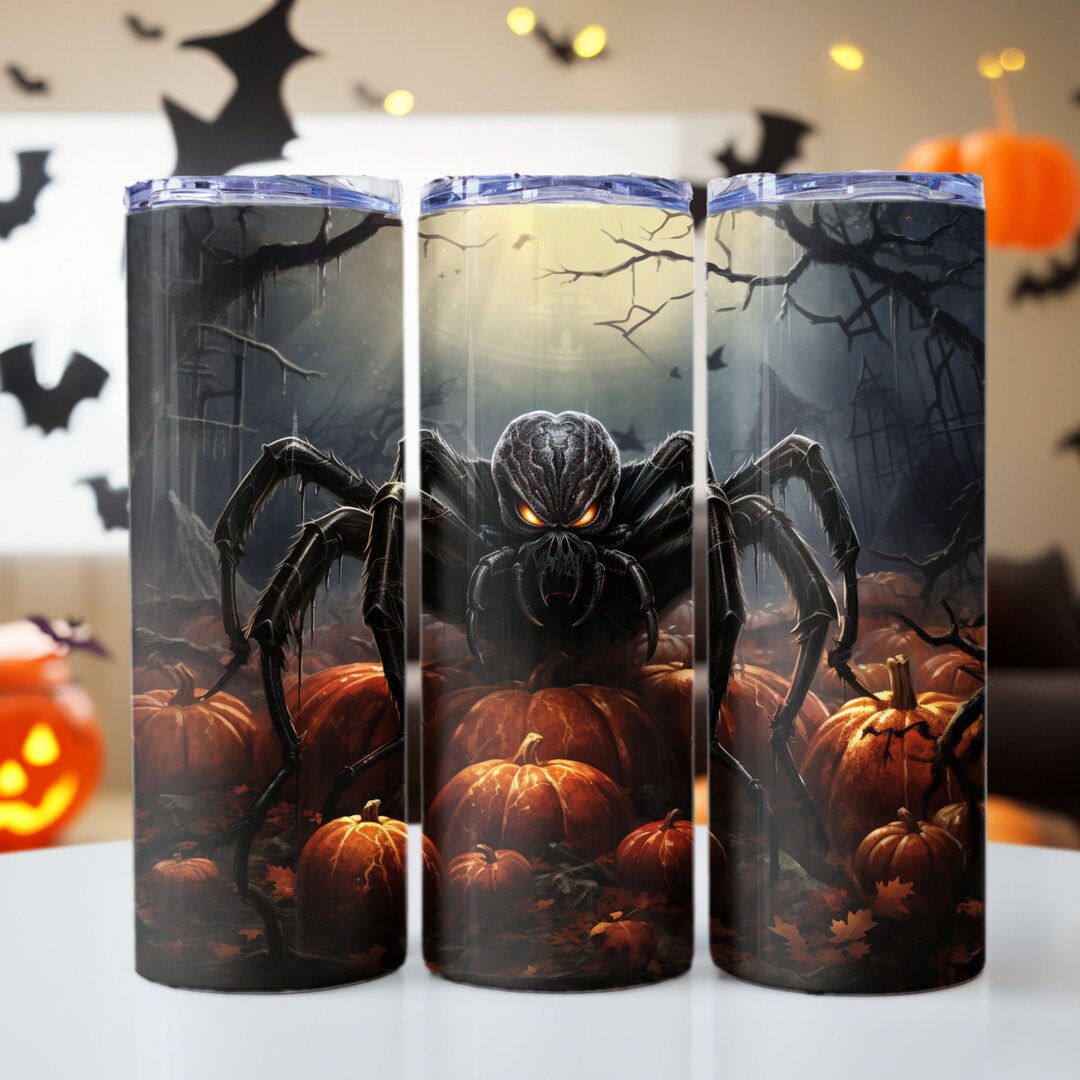 Spooky Spider, 20oz Skinny Tumbler Wrap, Scary Spider PNG, Halloween ...