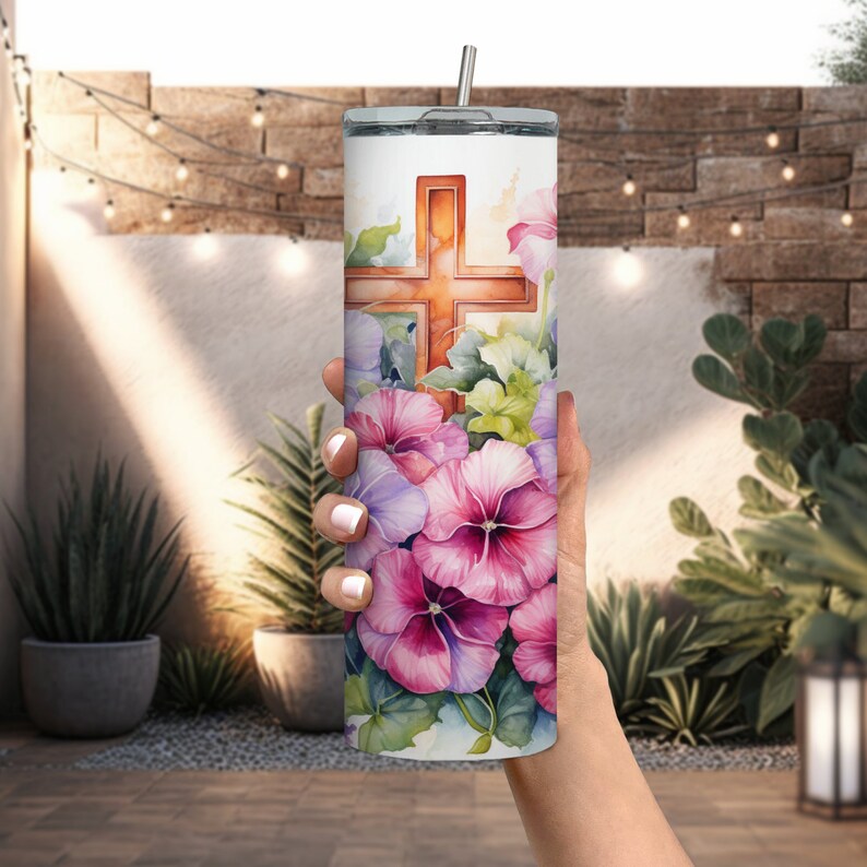 42 Watercolor Cross & Flowers Tumbler Wrap Bundle, 20oz Skinny Tumbler ...