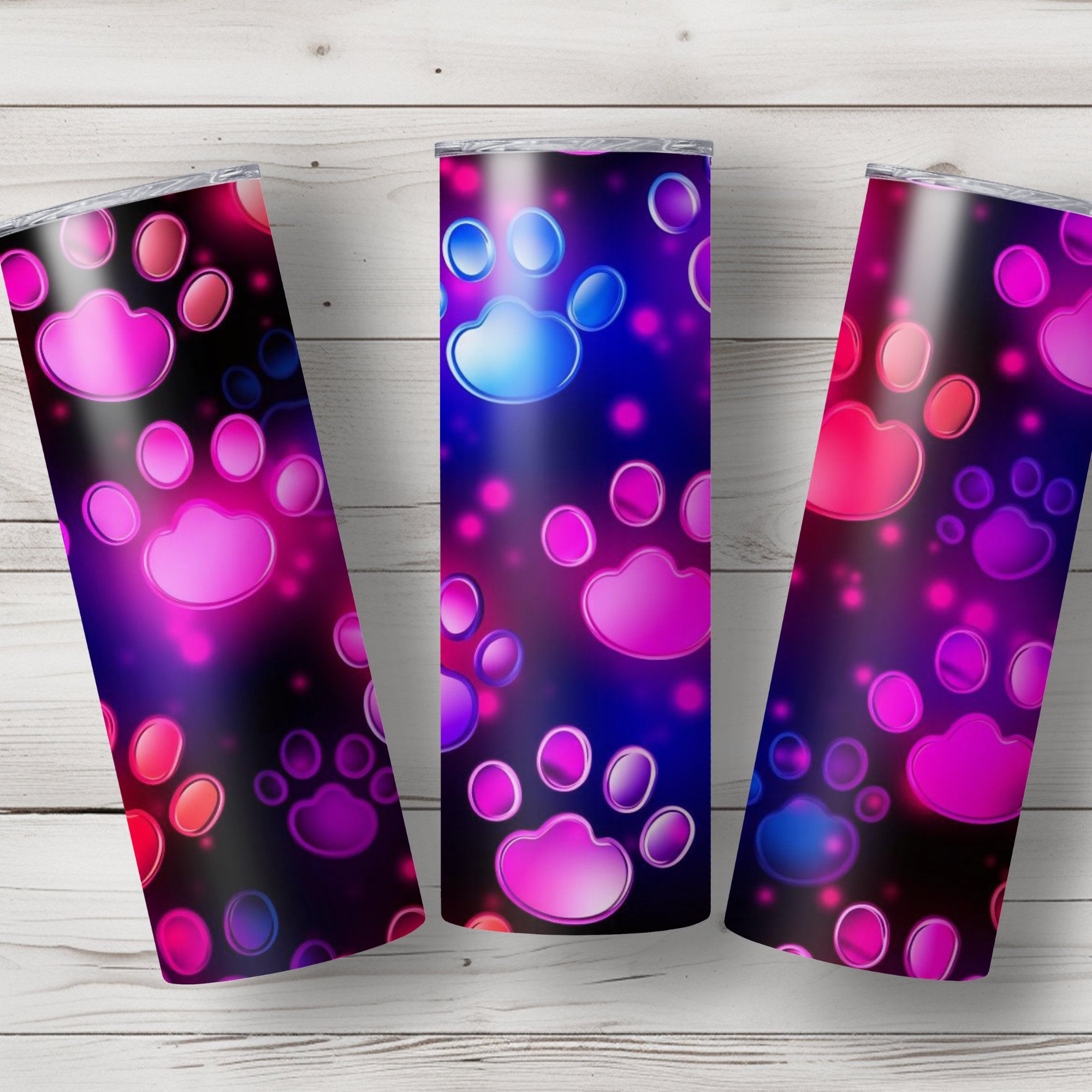 Neon Dog Paw Prints in Pink Purple & Blue 20oz Skinny Tumbler - Etsy