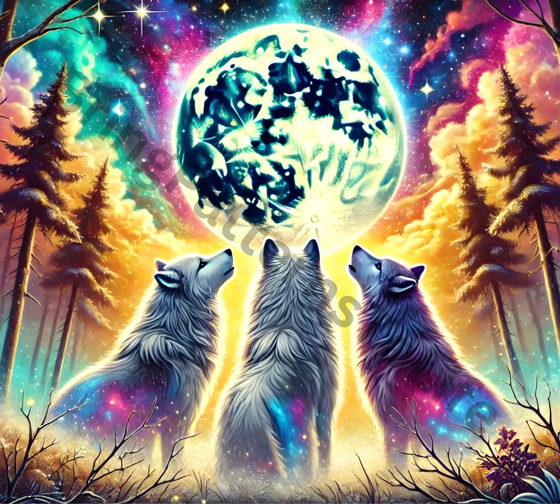 Three Spectral White Wolves, Wolves Howling at Moon PNG, Wolves ...
