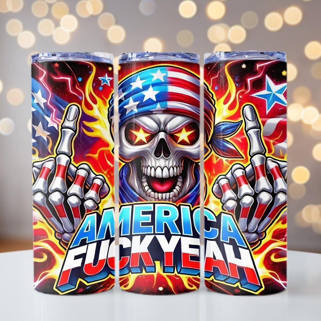 American Flag Skull Tumbler Wrap, America Fuck Yeah PNG, Patriotism ...