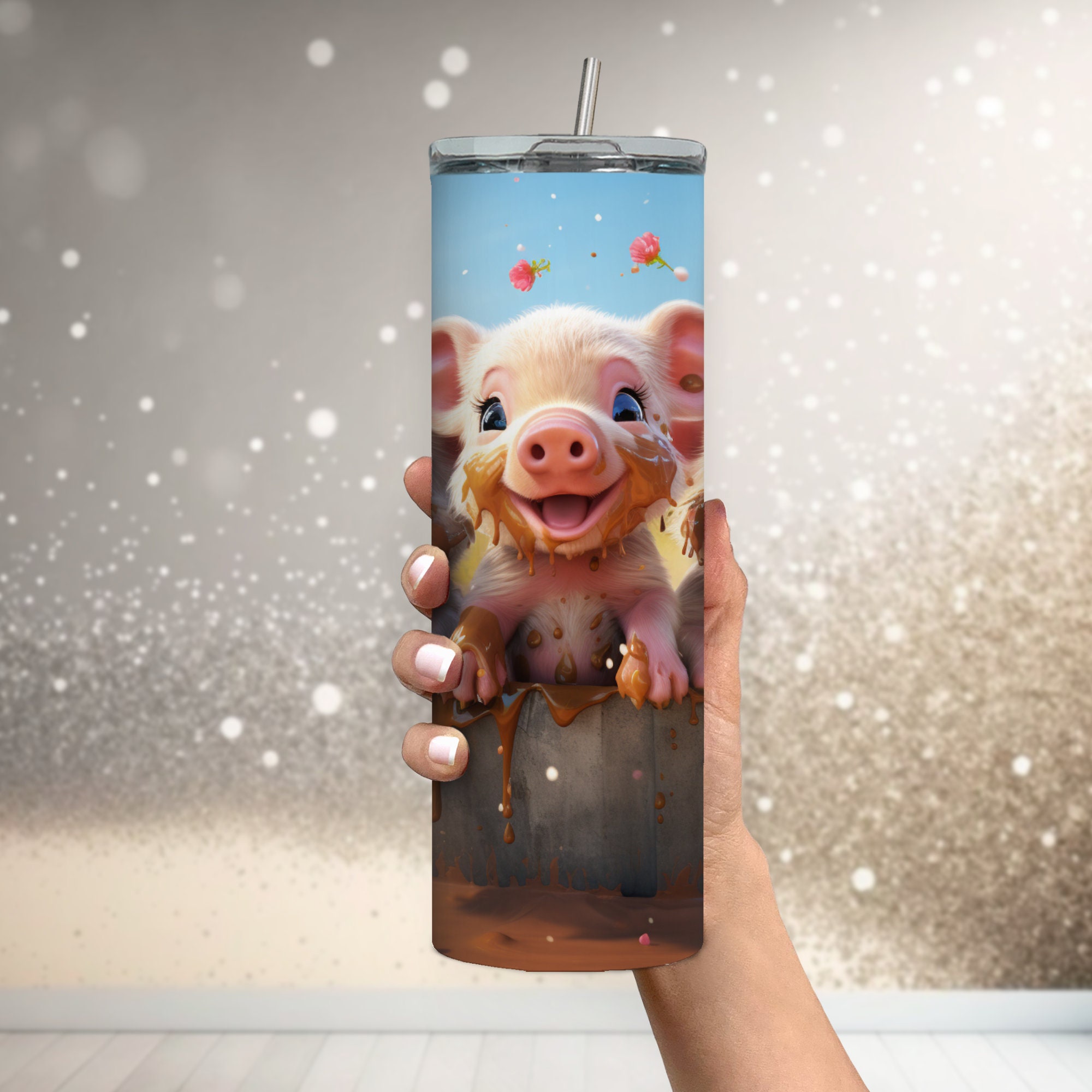 Cute 3D Baby Pigs Playing in the Mud on a Farm, 20oz Skinny Tumbler ...