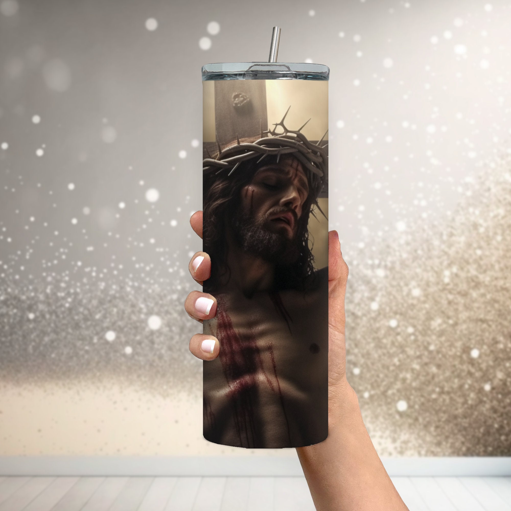 Jesus on the Cross, Jesus Crucified Sublimation, 20oz Skinny Tumbler ...