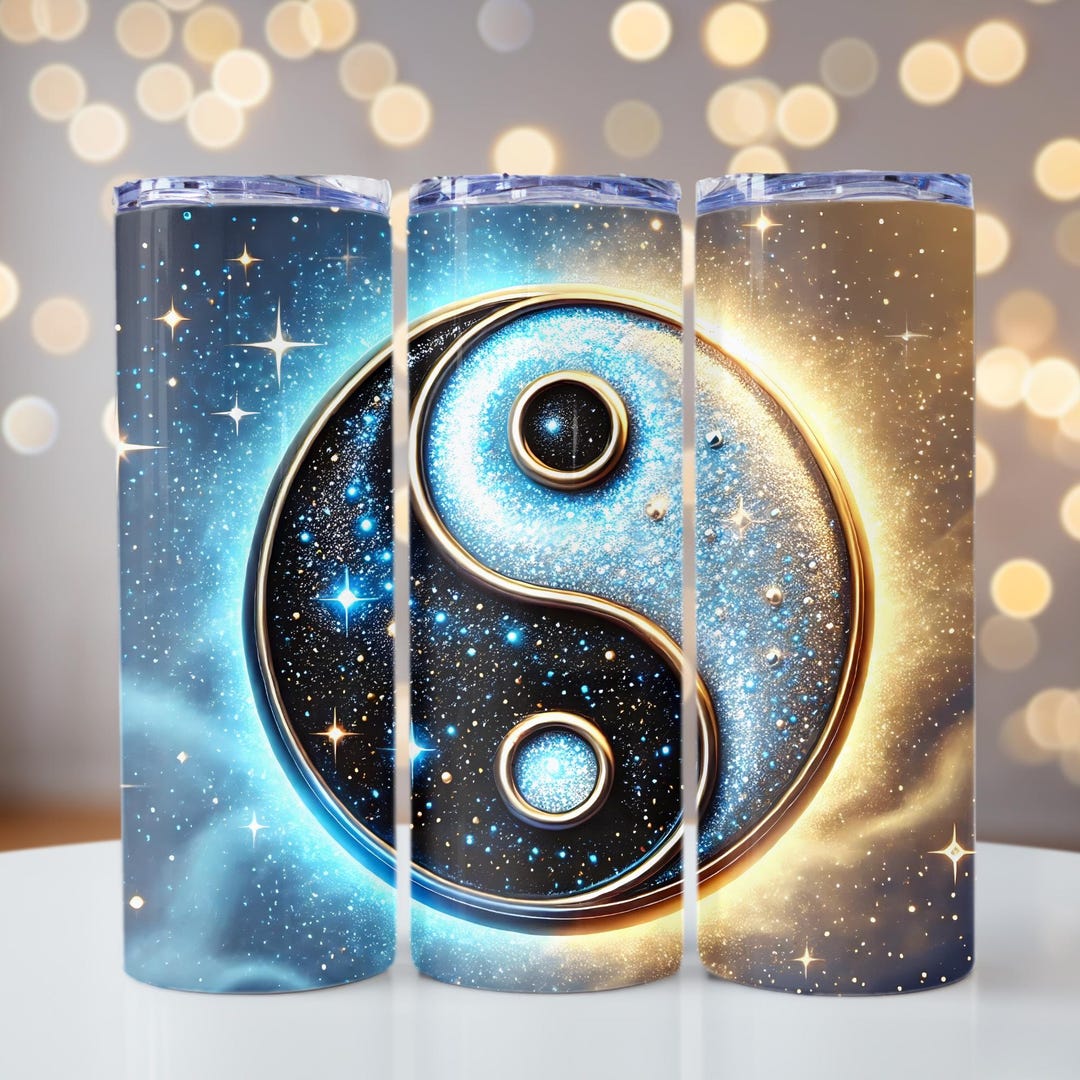 Glittery Yin & Yang Symbol Tumbler Wrap, Galaxy Ying Yang PNG, Yin Yang ...