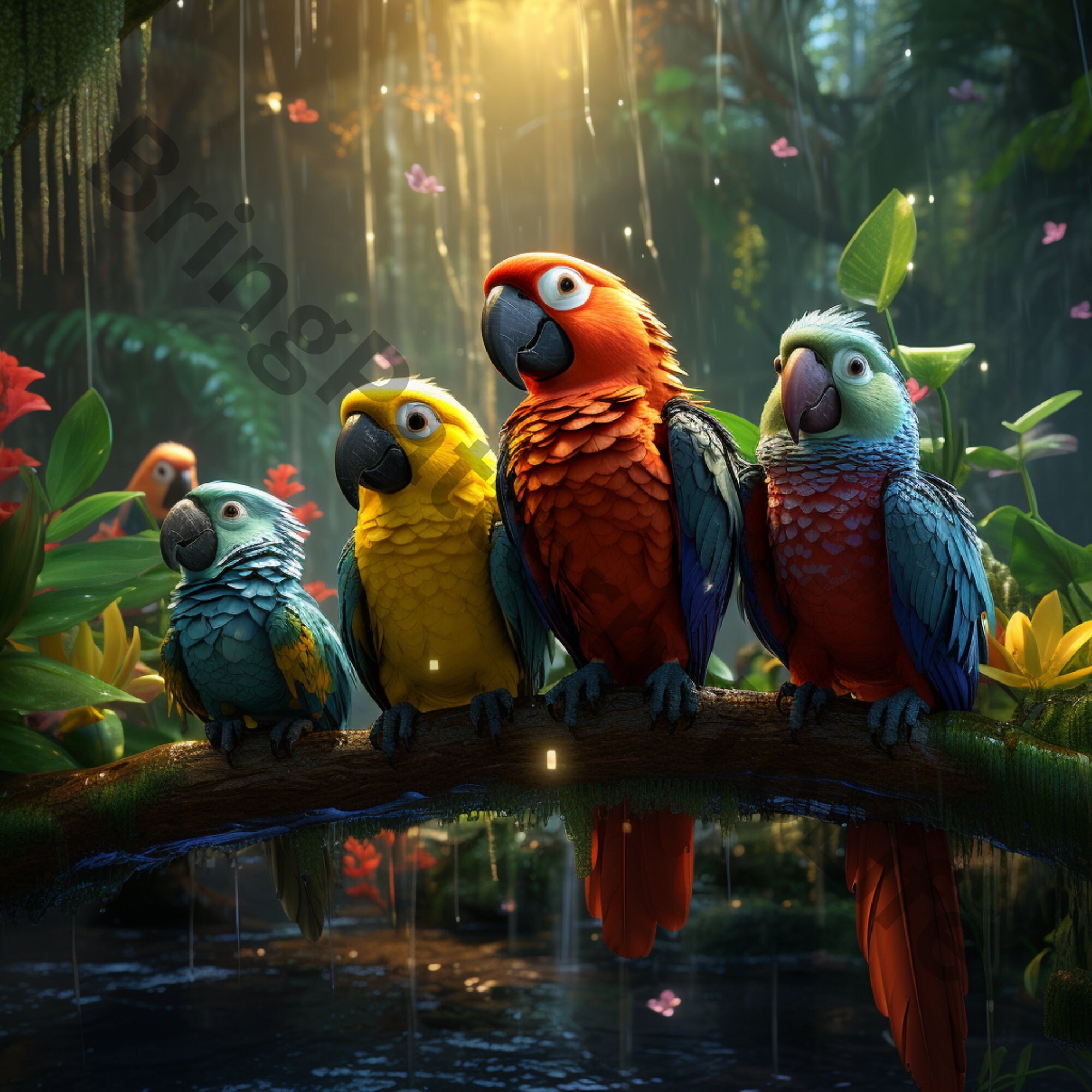 Animated Tropical Parrots in a Rainforest, Colorful Parrots PNG, 20oz ...