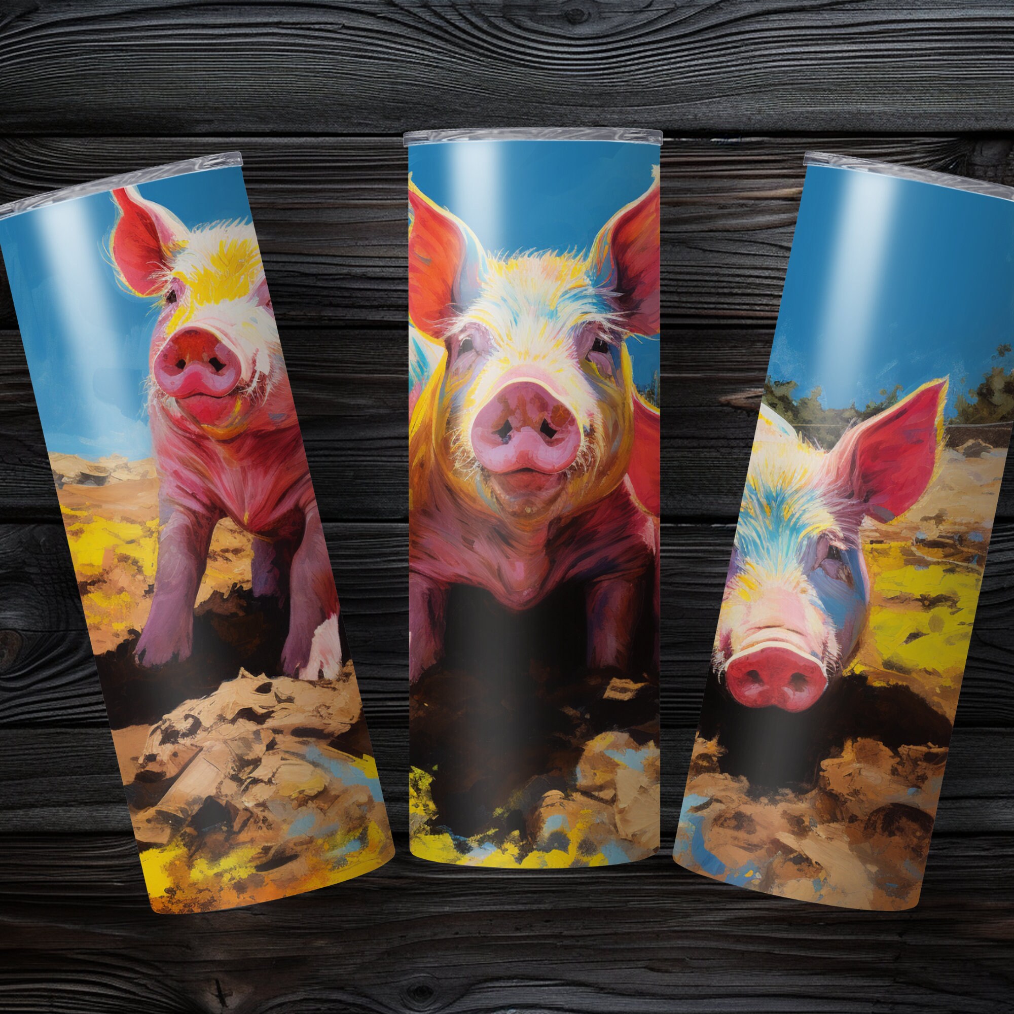 Three Pigs in the Mud, Neon Highlighted Pigs, Chalk Art Pigs, 20oz ...