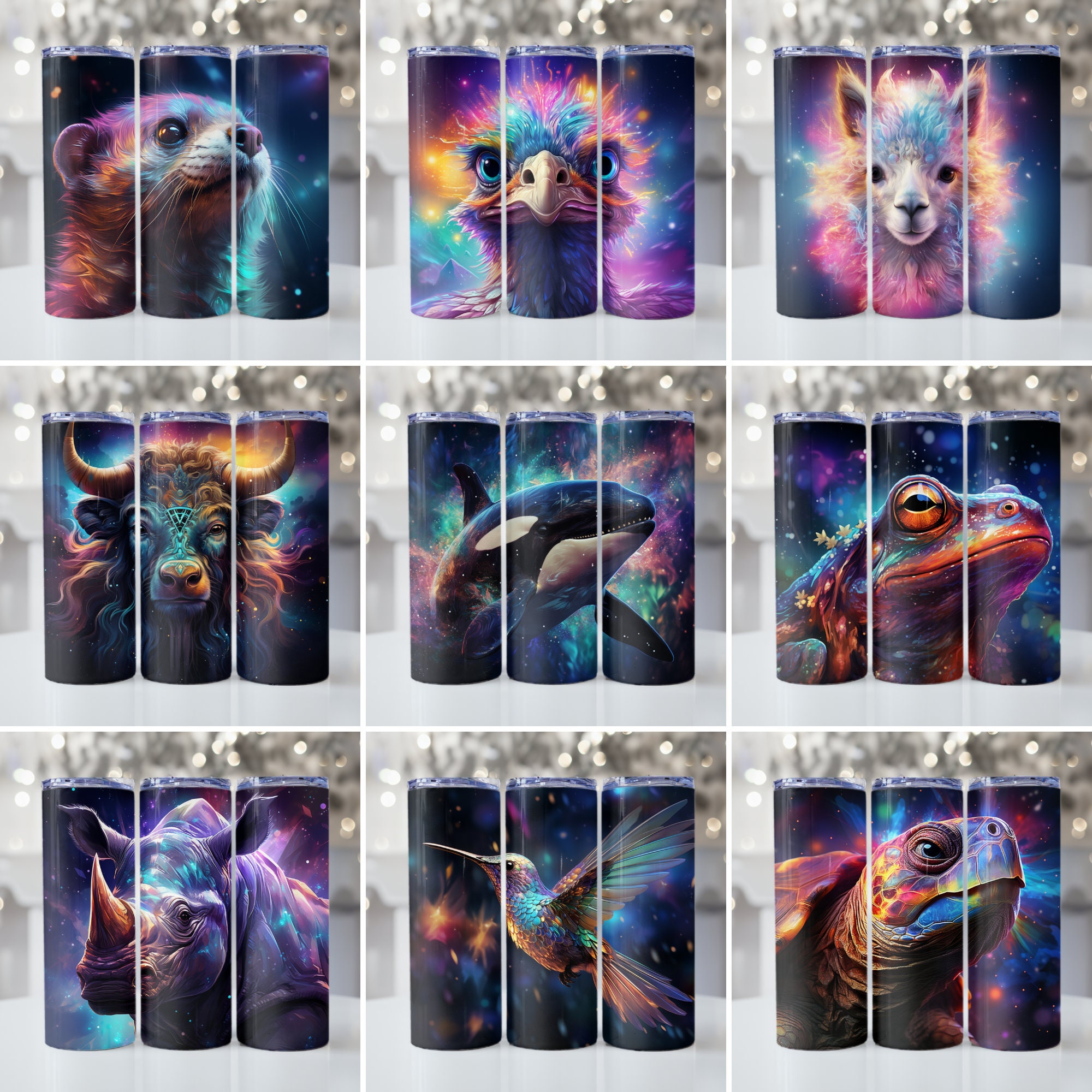 50 Iridescent Wild Animals Designs, Colorful Animal Tumbler Wrap Bundle ...