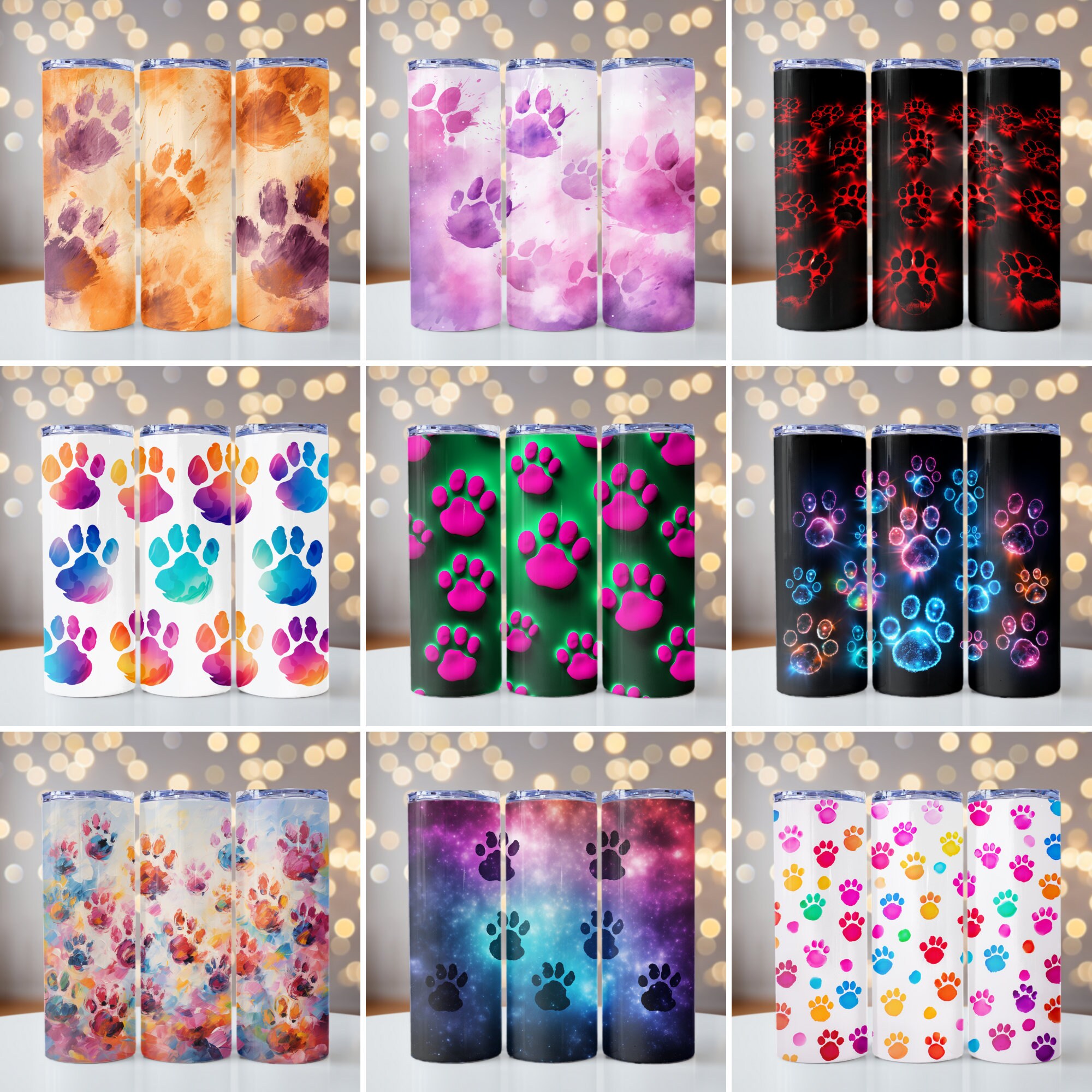 50 Dog Paw Prints Designs Tumbler Wrap Bundle, 20oz Skinny Tumbler Wrap ...