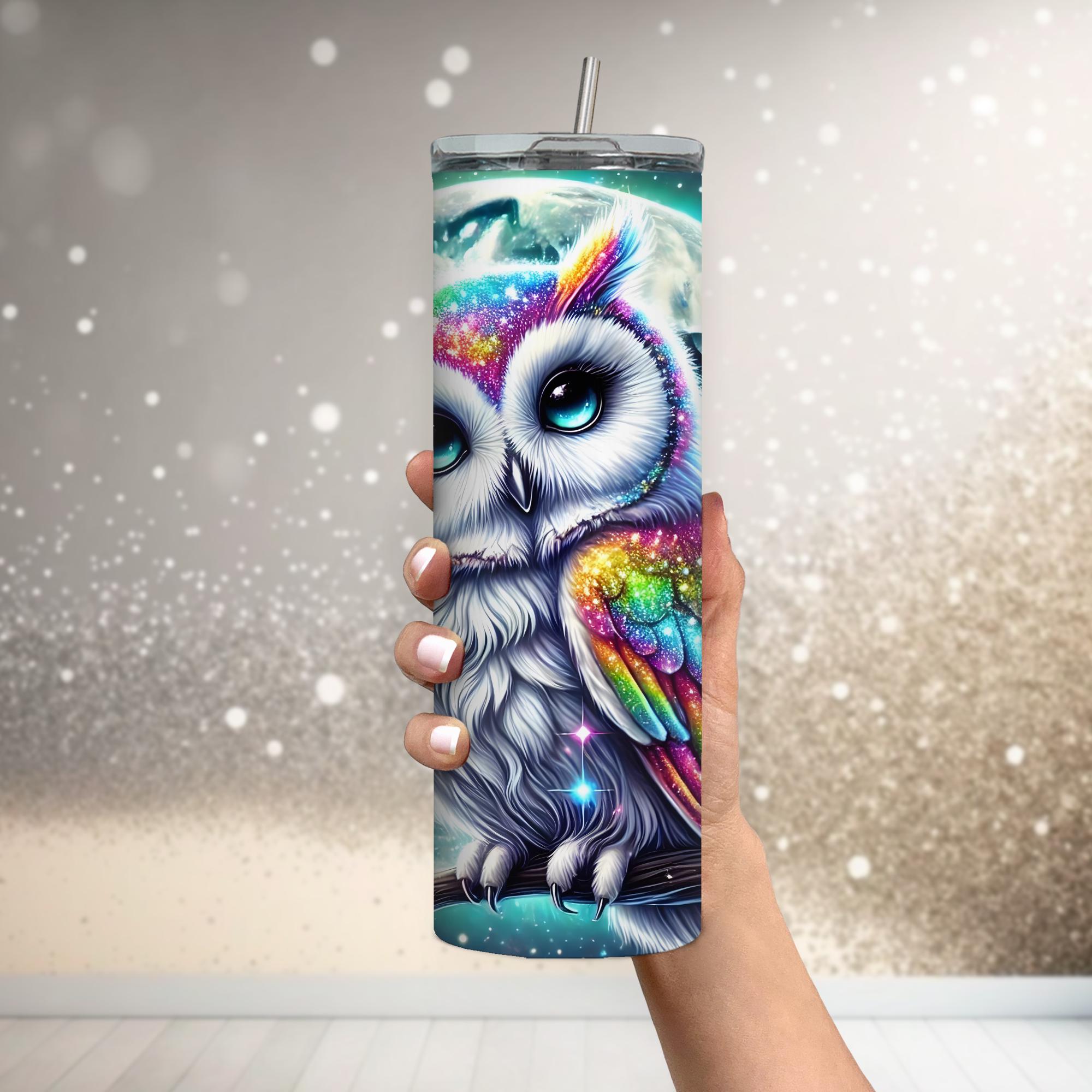 Glitter Rainbow Owl PNG, Celestial Owl PNG, Owl Full Moon Png, Owl Png ...