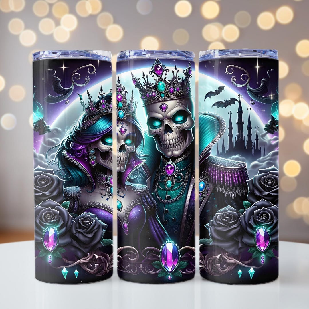 Skeleton King & Queen Tumbler Wrap, Gothic Royal Skeletons Png, Skulls ...