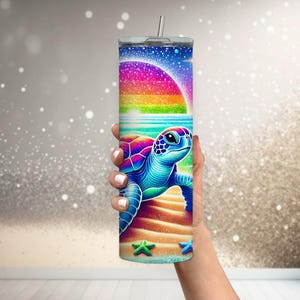 Tropical Beach Sea Turtle PNG, Sea Turtle Tumble Wrap, Colorful Sunset ...