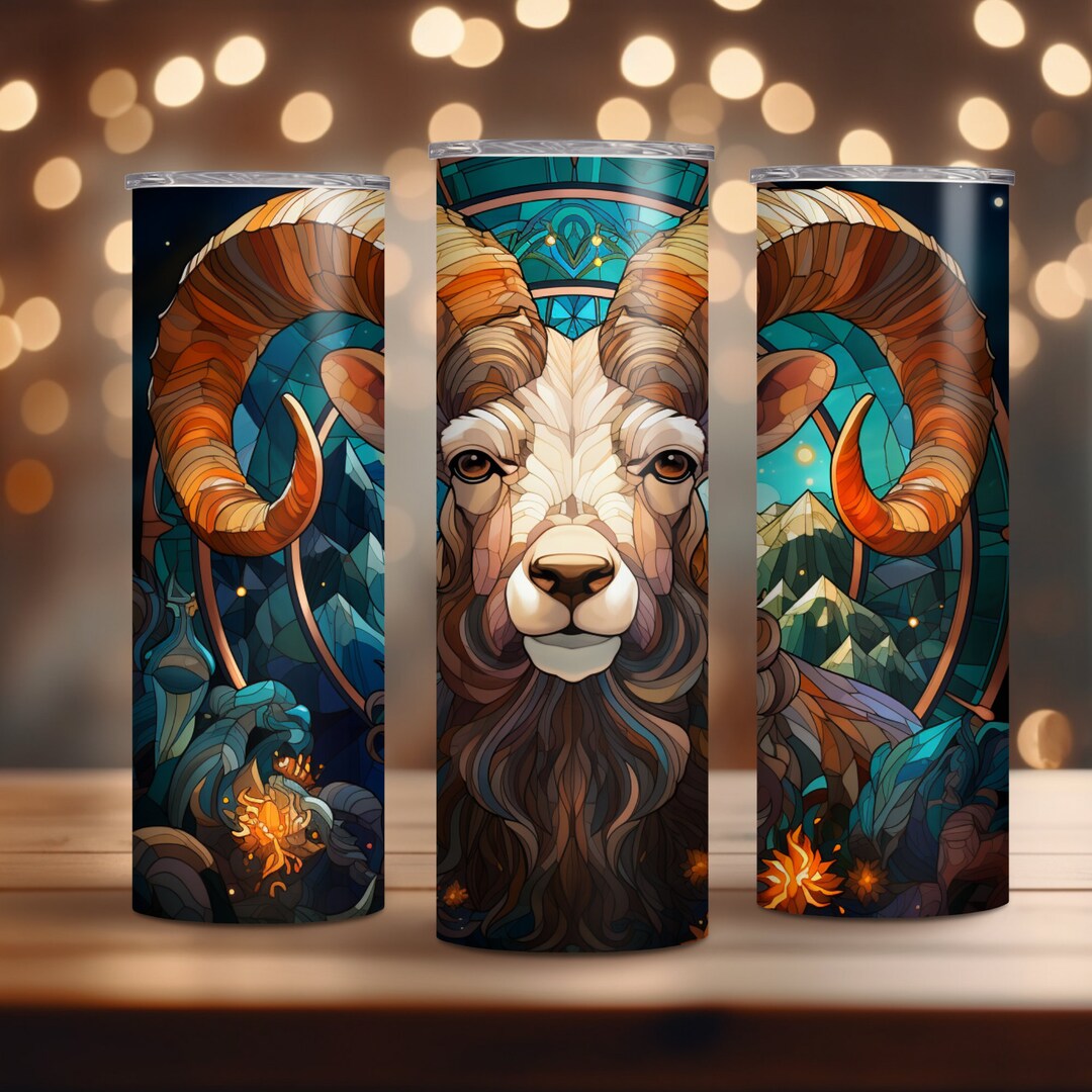Stained Glass Ram PNG, 20oz Skinny Tumbler Wrap, Ram Sublimation ...