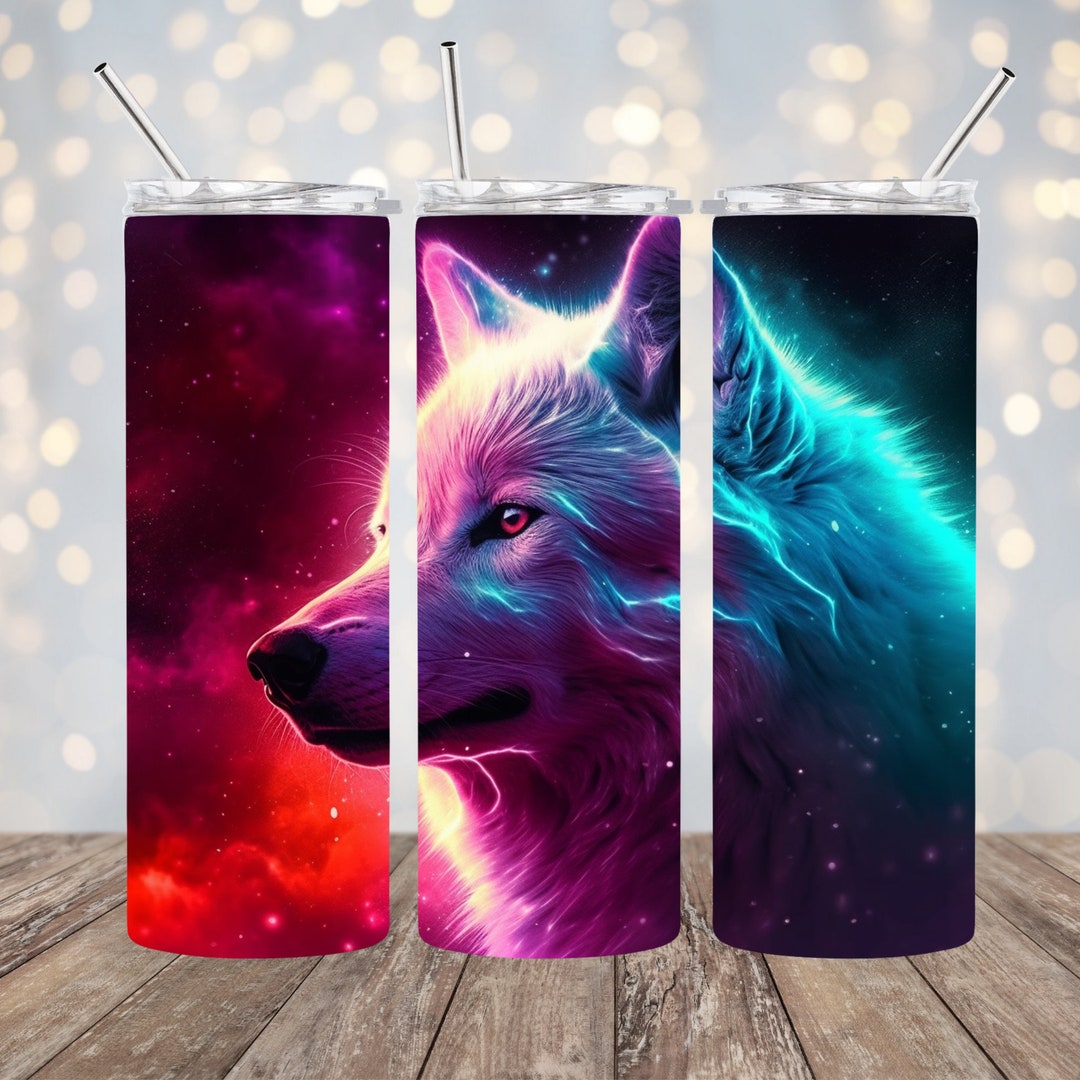 Spectral White Wolf , Synthwave Wolf, 20oz & 30oz Skinny Tumbler Wrap ...