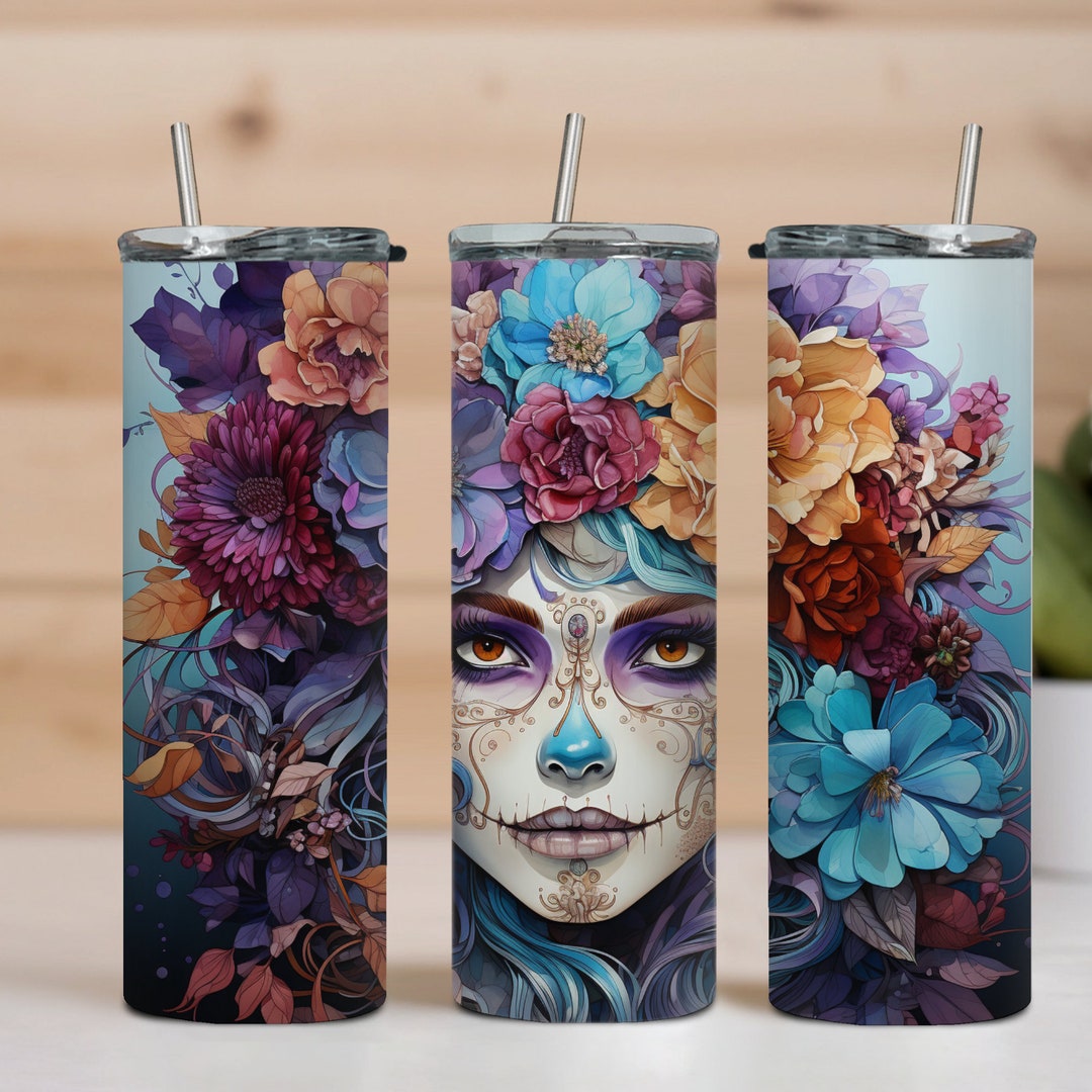 Day of the Dead Woman, Alcohol Ink, 20oz Skinny Tumbler Wrap, La ...