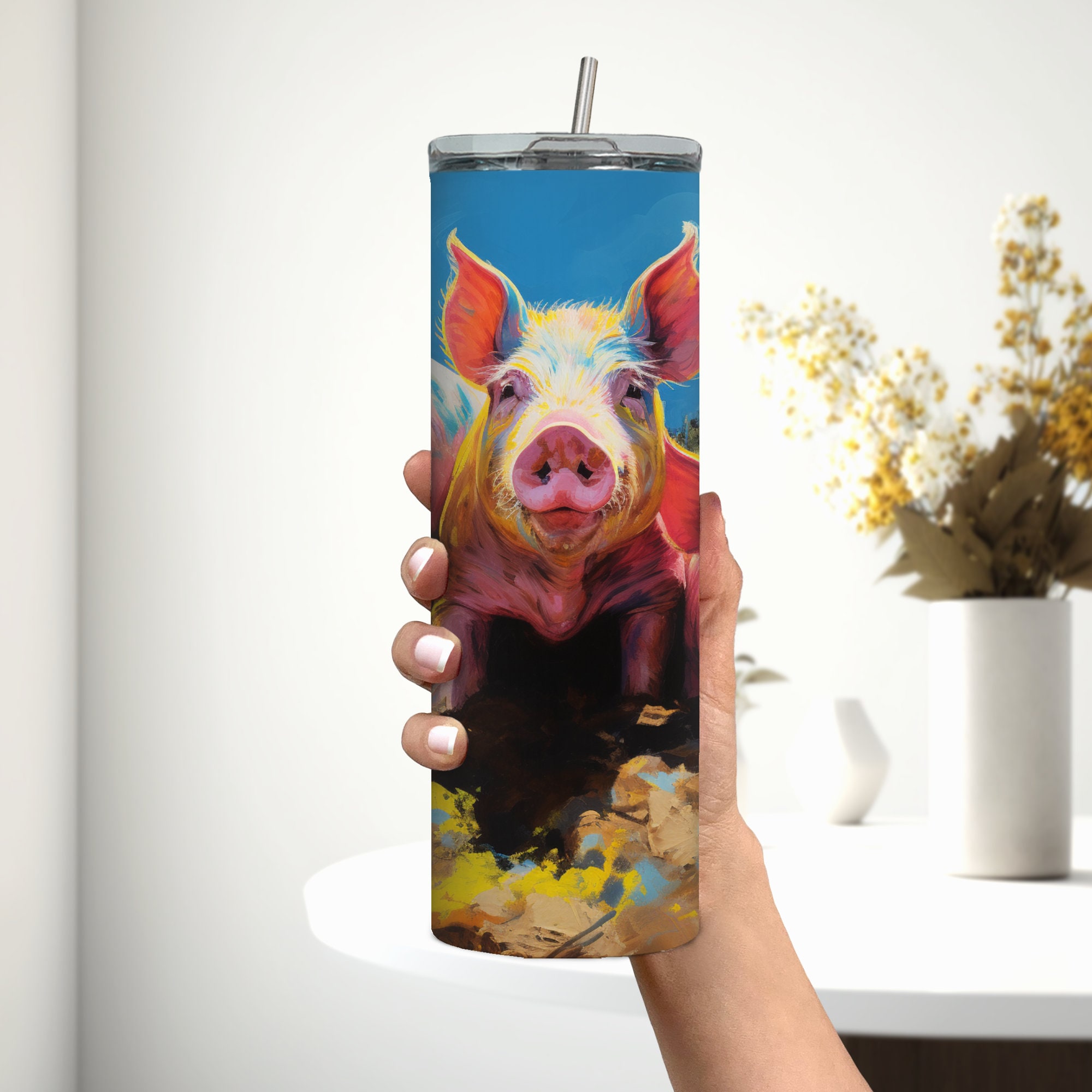 Three Pigs in the Mud, Neon Highlighted Pigs, Chalk Art Pigs, 20oz ...