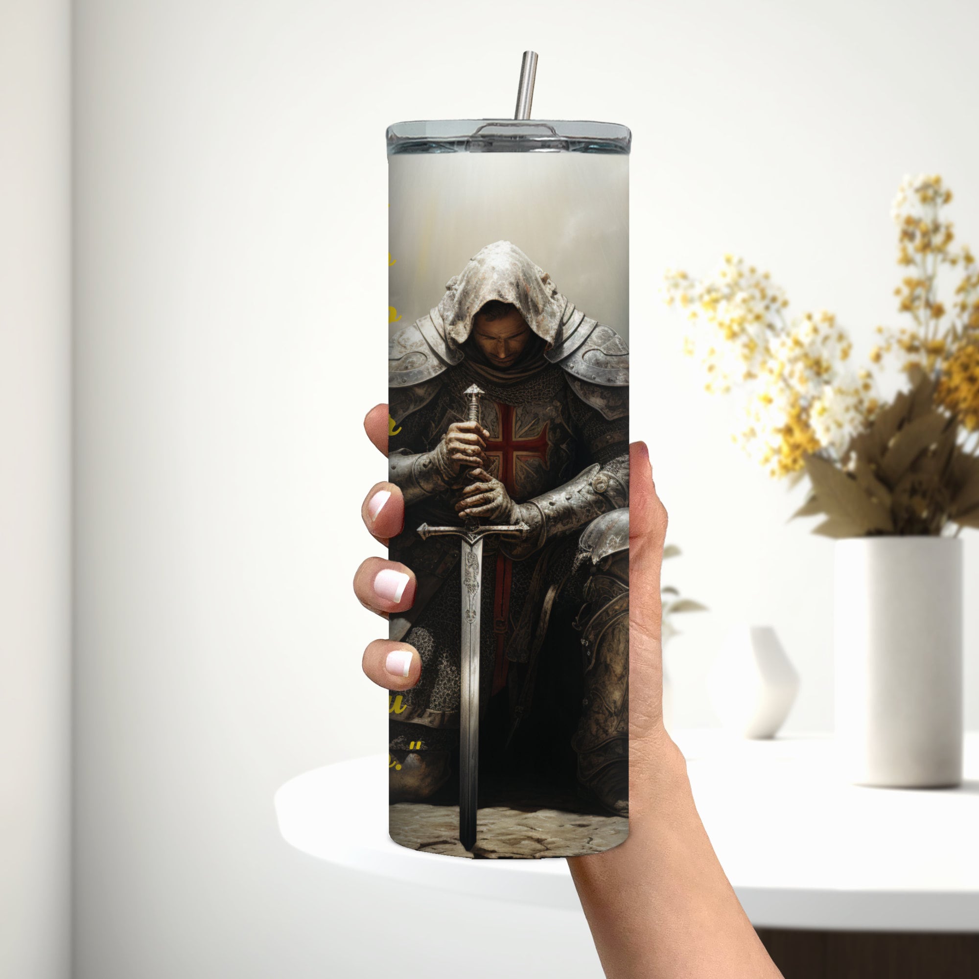 Knights Templar Kneeling, Bible Verse PNG, Knight 20oz Skinny Tumbler ...