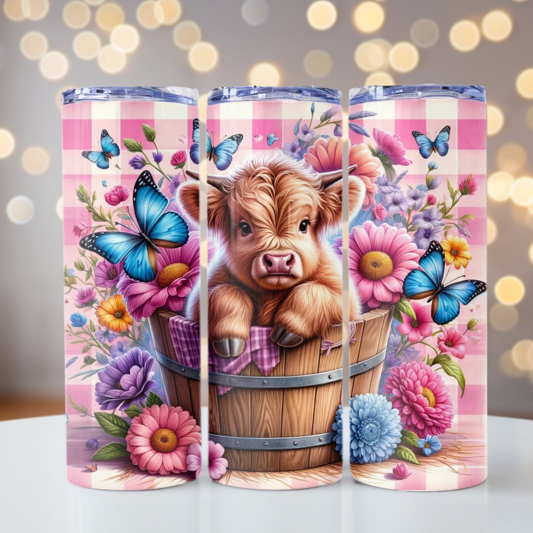 Highland Cow Tumbler Wrap, Highland Cow in a Wooden Bucket, 20oz Skinny ...