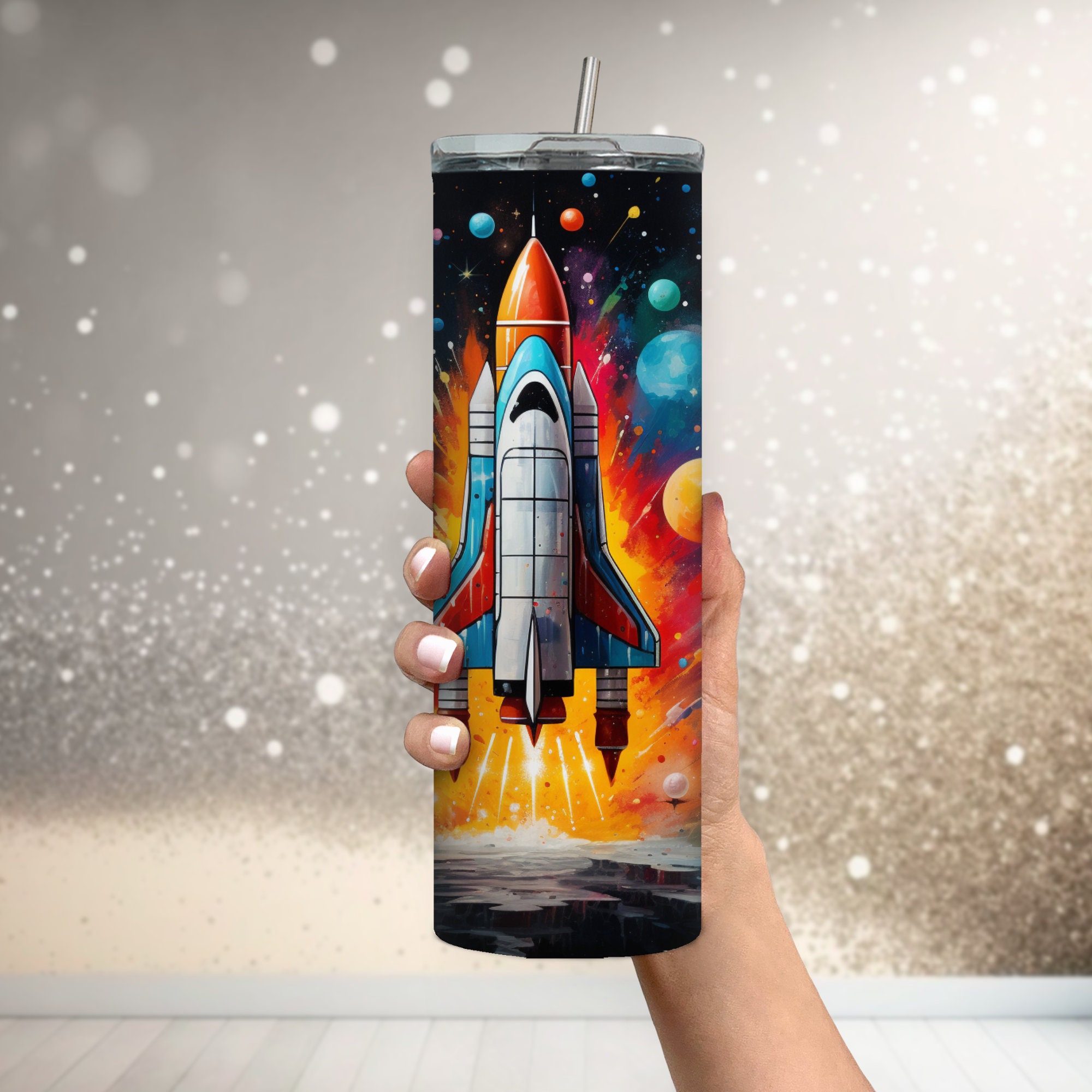Rocket Ship Tumbler Wrap, Spaceship Blast off PNG, Colorful Spaceship ...