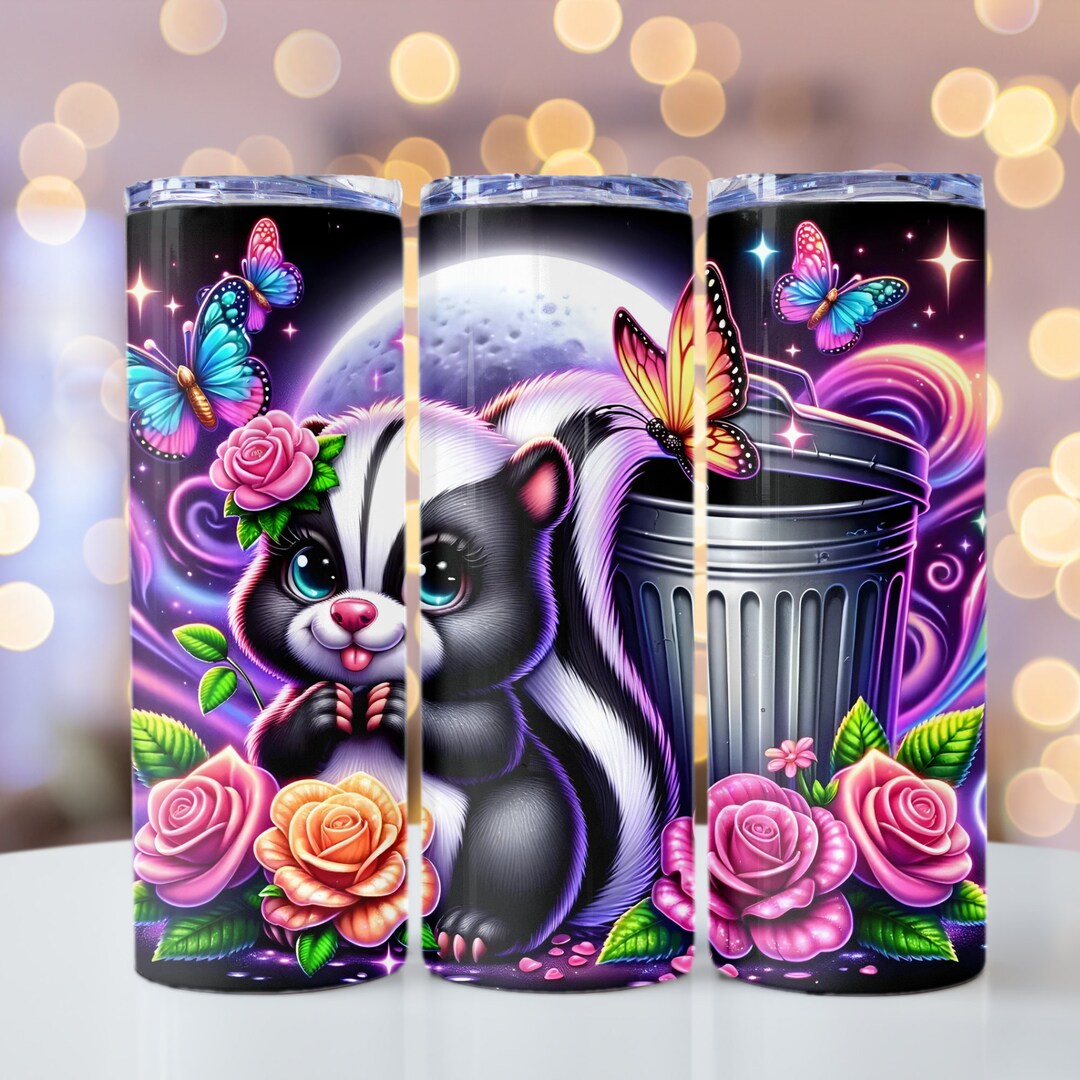 Cute Skunk With Colorful Rosers and Butterflies, Rainbow Neon Skunk ...