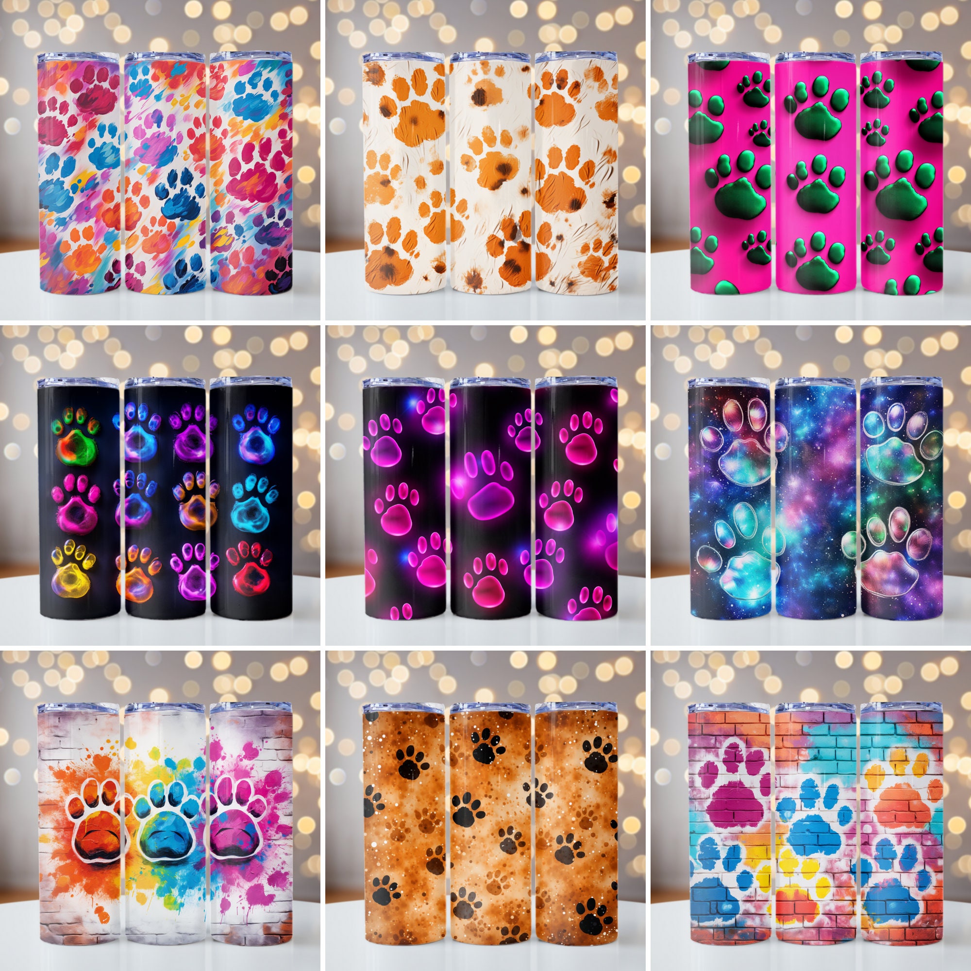 50 Dog Paw Prints Designs Tumbler Wrap Bundle, 20oz Skinny Tumbler Wrap ...