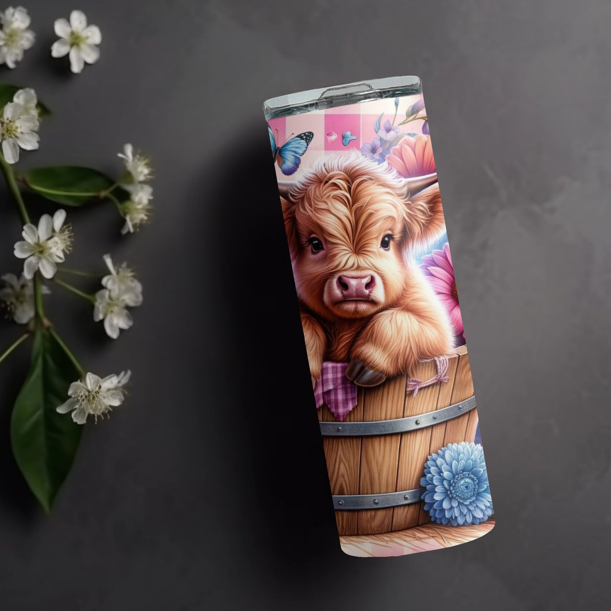 Highland Cow Tumbler Wrap, Highland Cow in a Wooden Bucket, 20oz Skinny ...