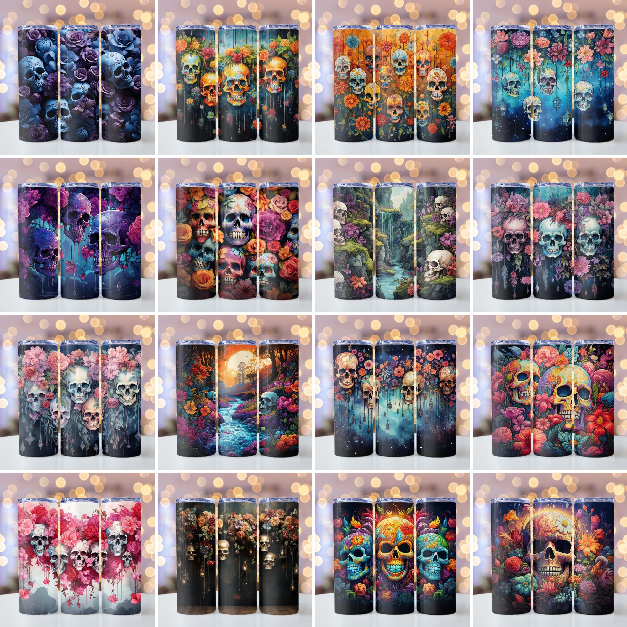 100 Skulls With Flowers Designs Tumbler Wrap Bundle, Skulls & Flowers ...