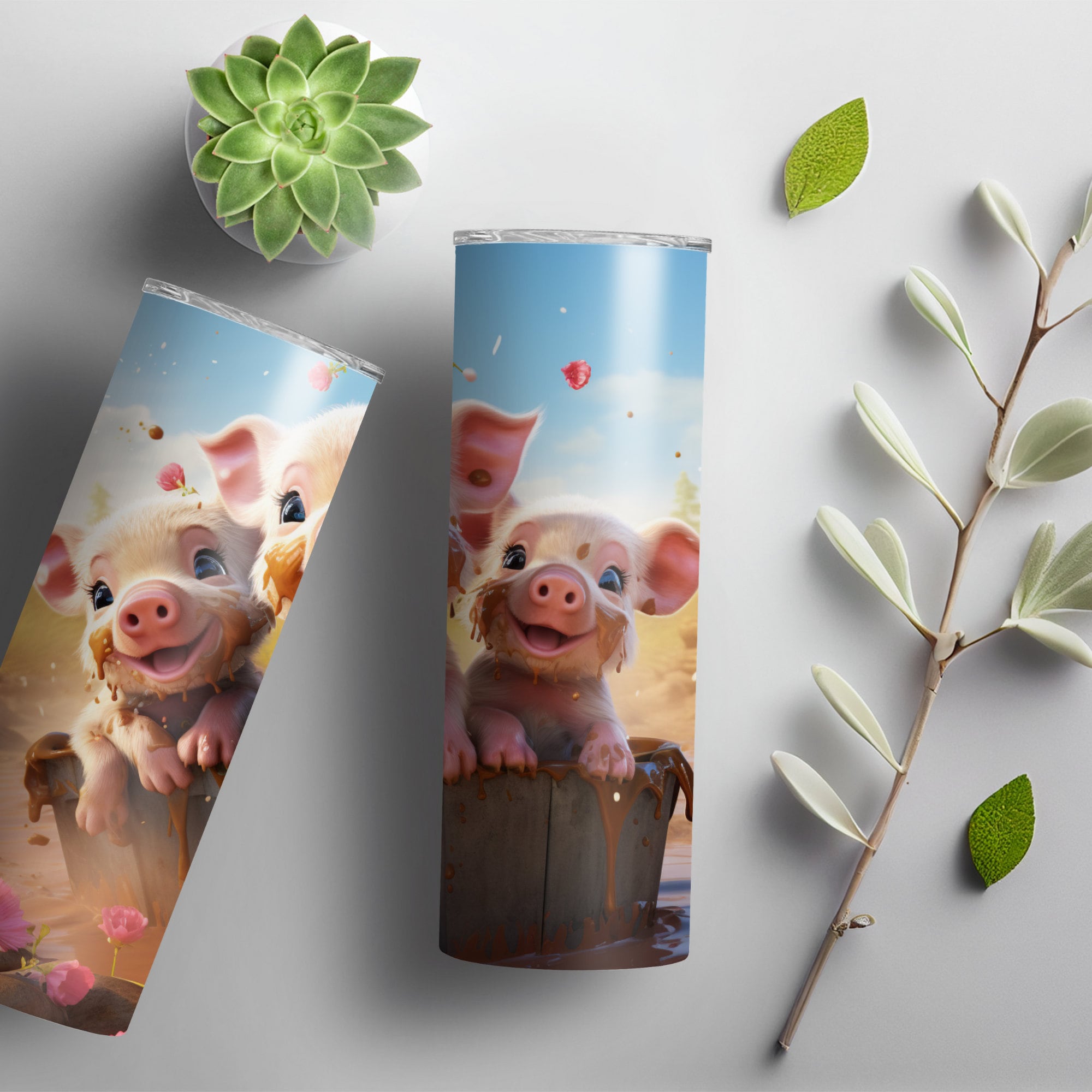 Cute 3D Baby Pigs Playing in the Mud on a Farm, 20oz Skinny Tumbler ...
