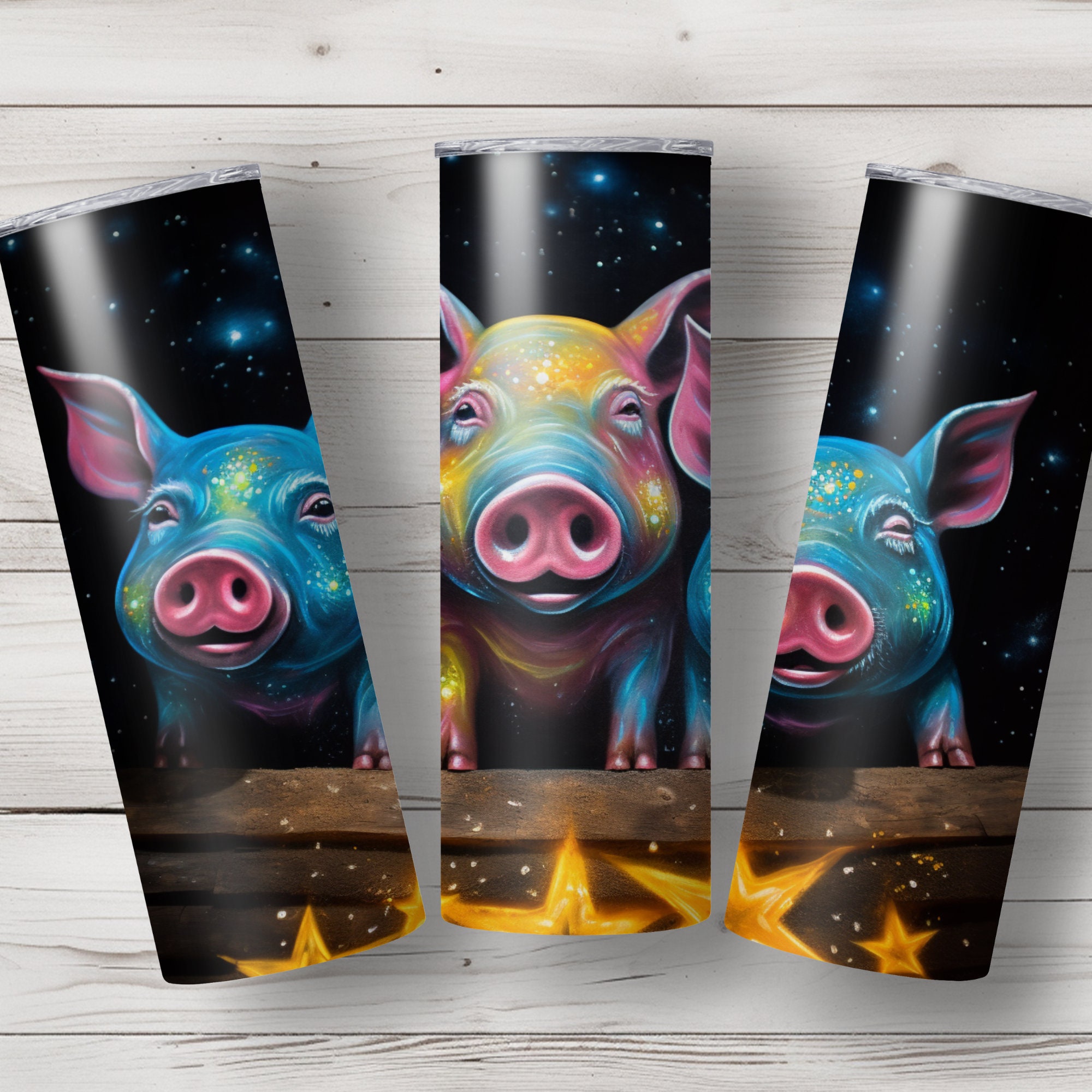 Pigs in the Stars, Colorful Pigs PNG, Chalk Art Pigs, 20oz Skinny ...