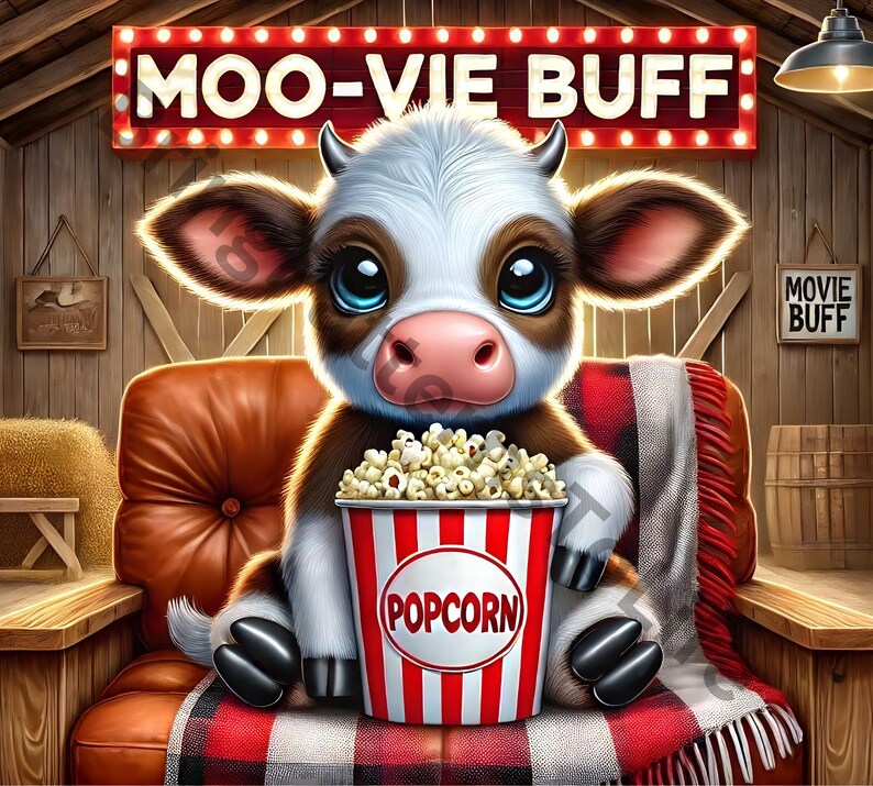 Funny Cow Tumbler Wrap, Movie Buff Cow PNG, Movie Watching Cow PNG, Cow ...