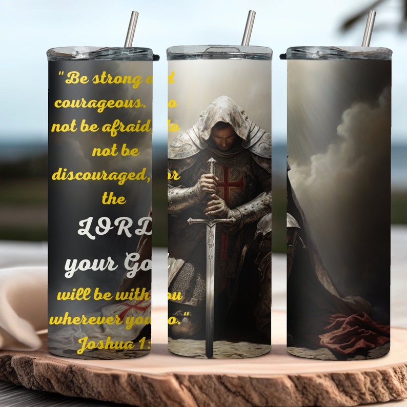Knights Templar Kneeling, Bible Verse PNG, Knight 20oz Skinny Tumbler ...