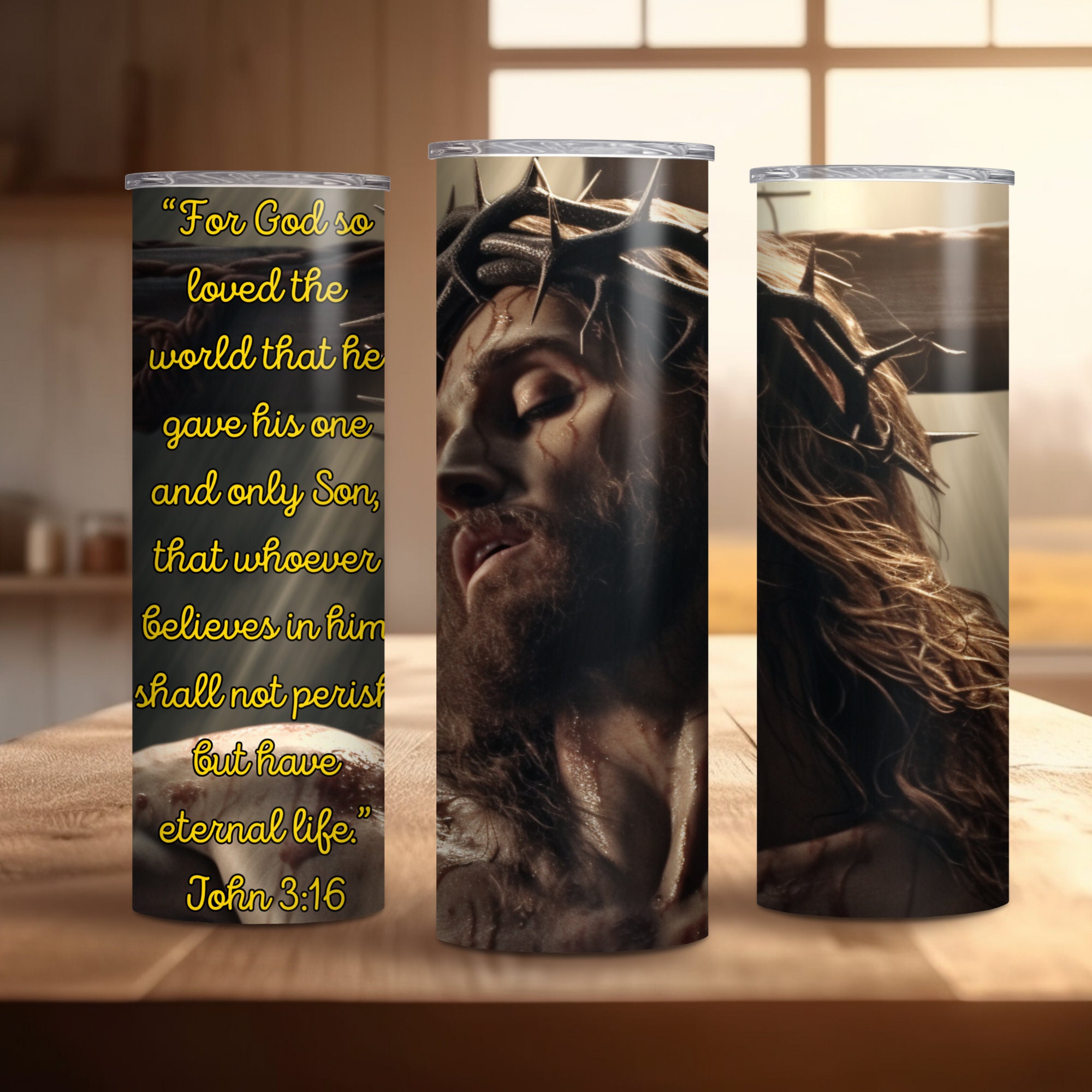 Jesus on the Cross, John 3:16 Bible Verse, 20oz Skinny Tumbler Wrap ...