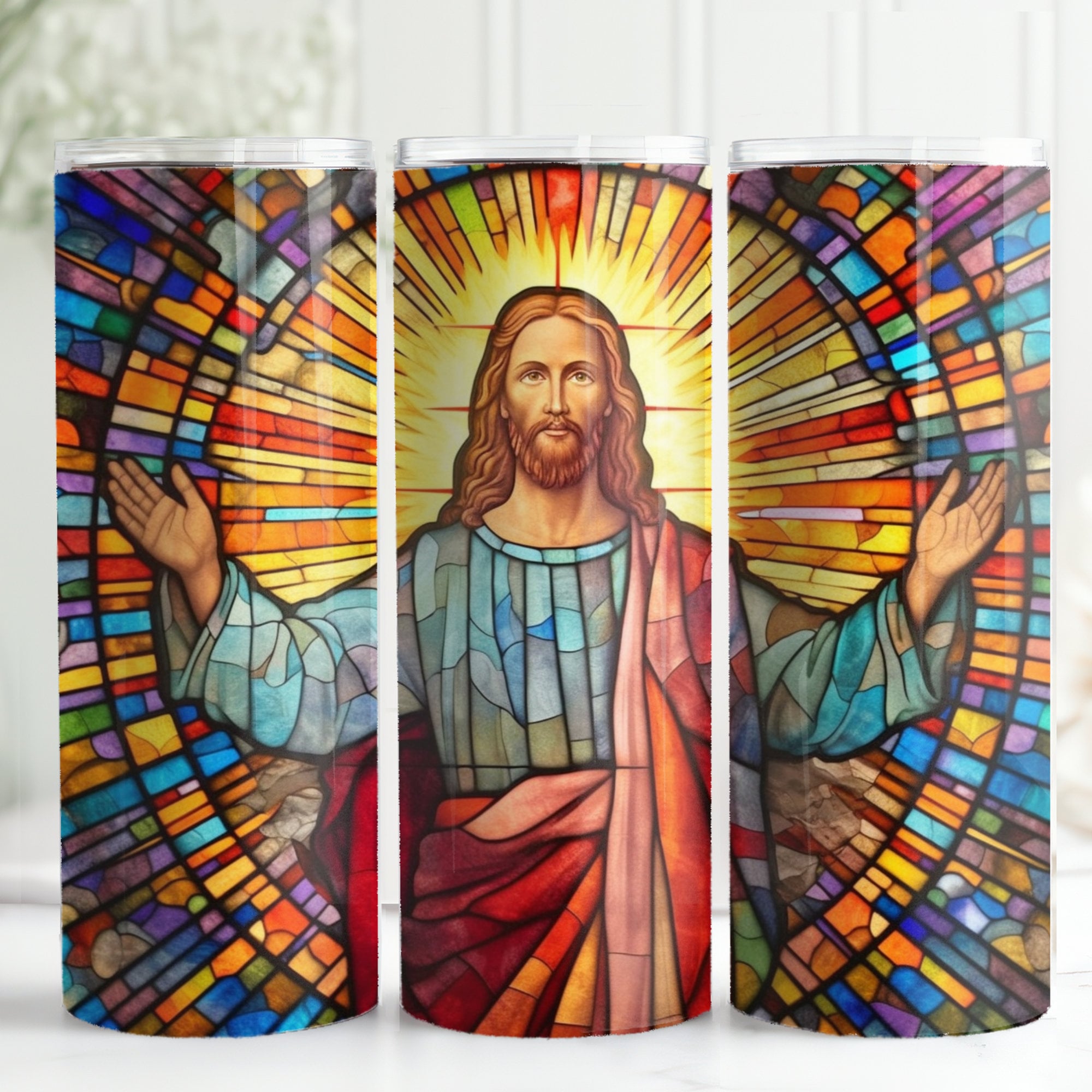 Stained Glass Jesus Christ, 20oz Skinny Tumbler Wrap, Faith, Jesus ...