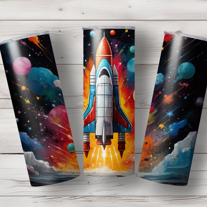 Rocket Ship Blasting Off, Spaceship PNG, Colorful Spaceship, 20oz ...