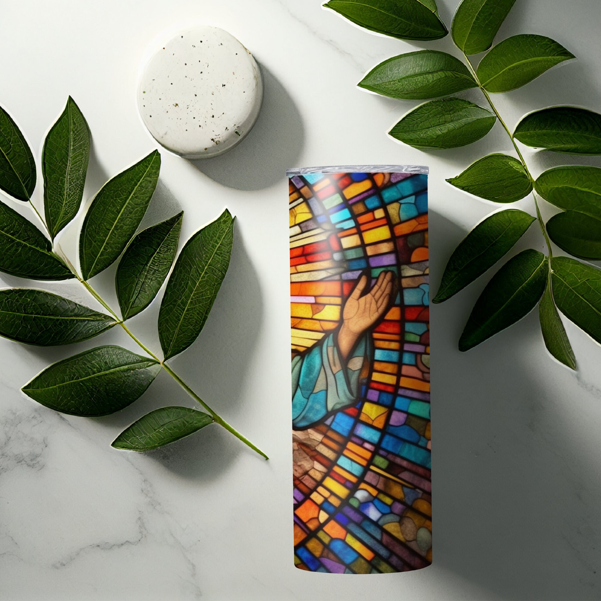 Stained Glass Jesus Christ, 20oz Skinny Tumbler Wrap, Faith, Jesus ...