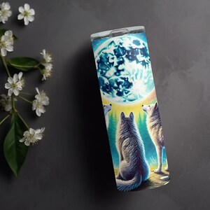 Three White Wolves Full Moon, Wolves Celestial Sky PNG, Wolves Tumbler ...