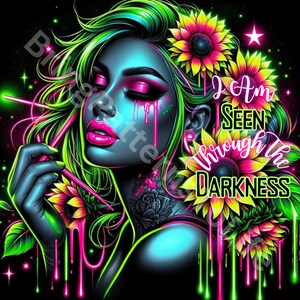 Positive Affirmation PNG, Neon Woman & Sunflowers, Tattooed Girl PNG ...