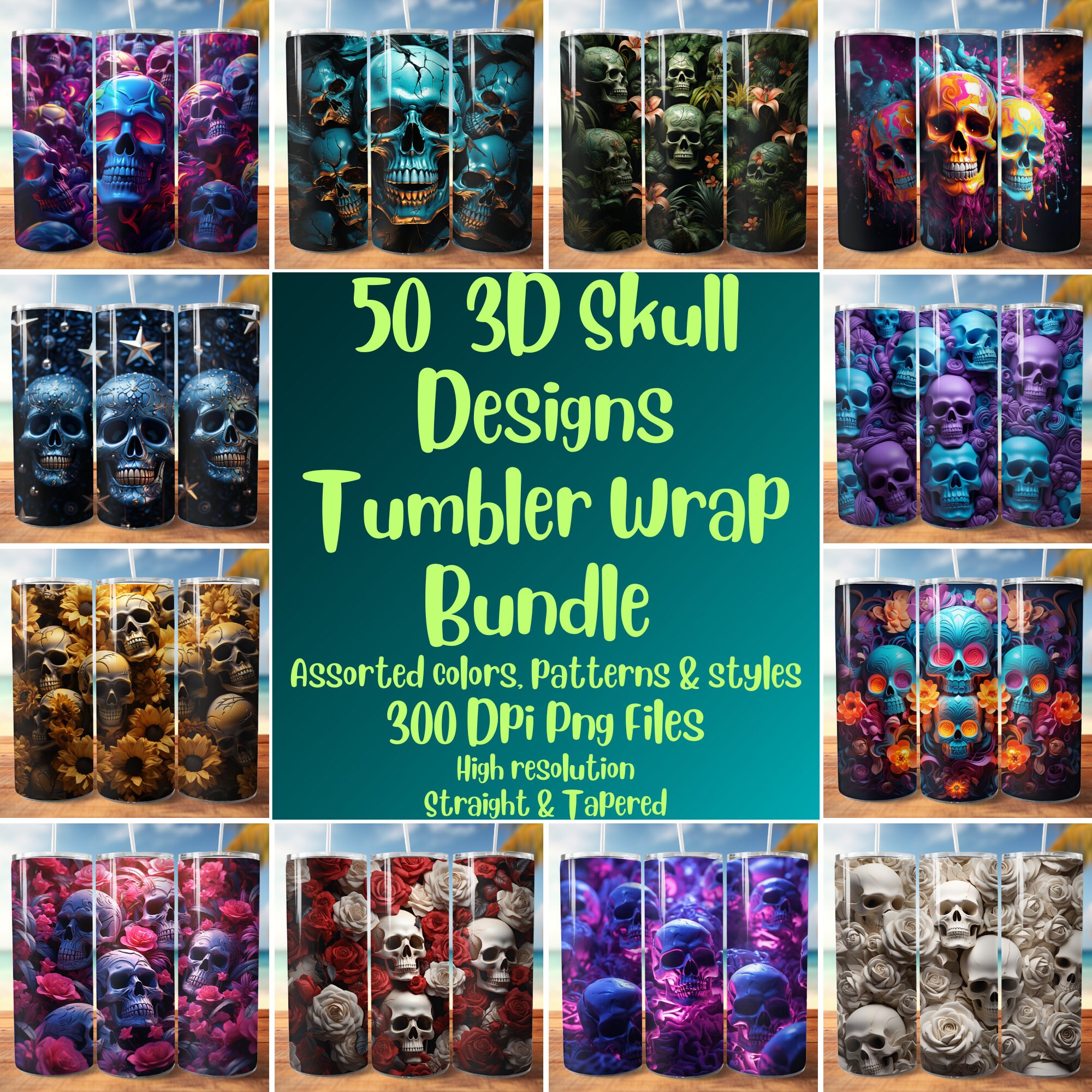 50 3D Skull Designs Tumbler Wrap Bundle 20oz Skinny Tumbler - Etsy