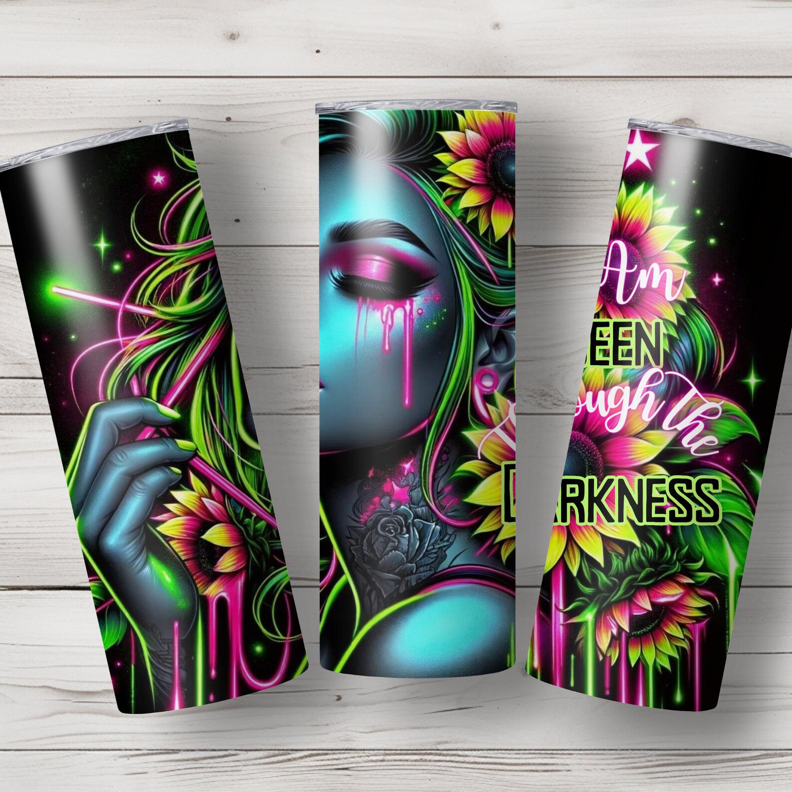 Positive Affirmation PNG, Neon Woman & Sunflowers, Tattooed Girl PNG ...