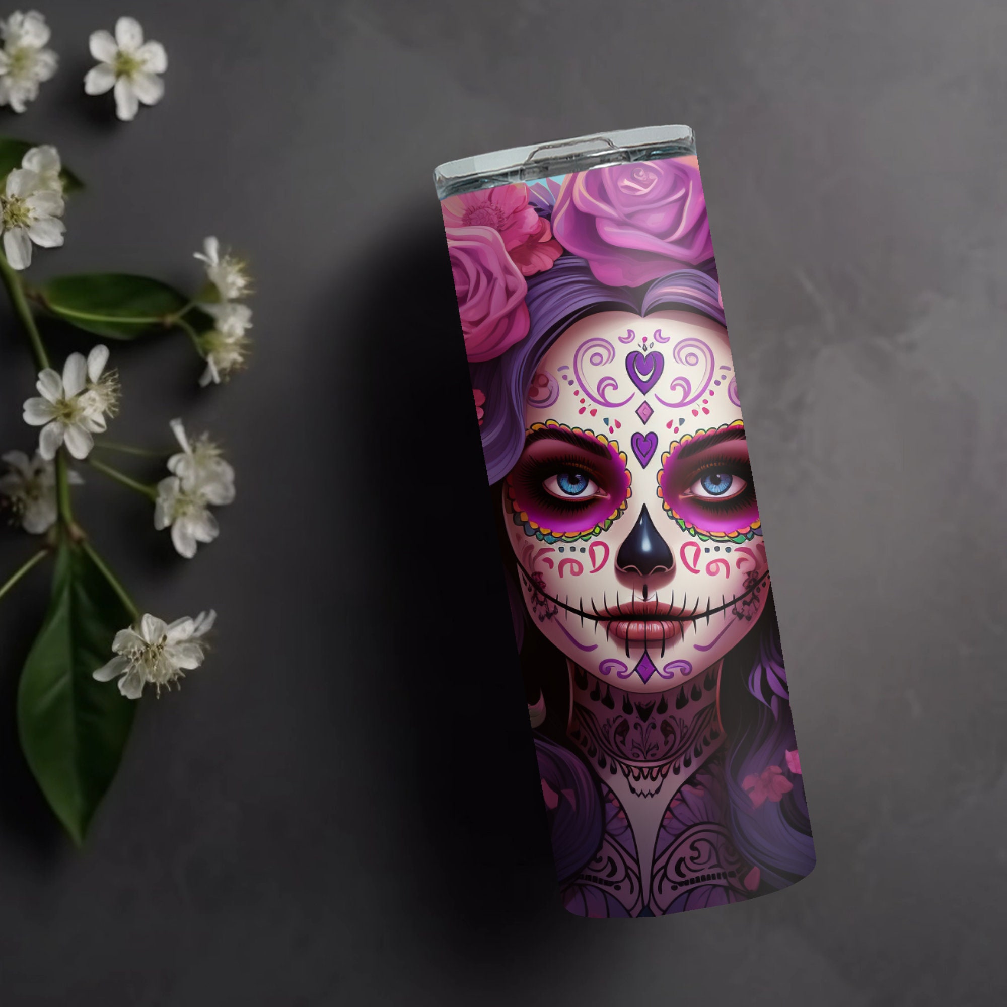 La Catrina Tumbler Wrap, Day of the Dead Woman PNG, 20oz Skinny Tumbler ...