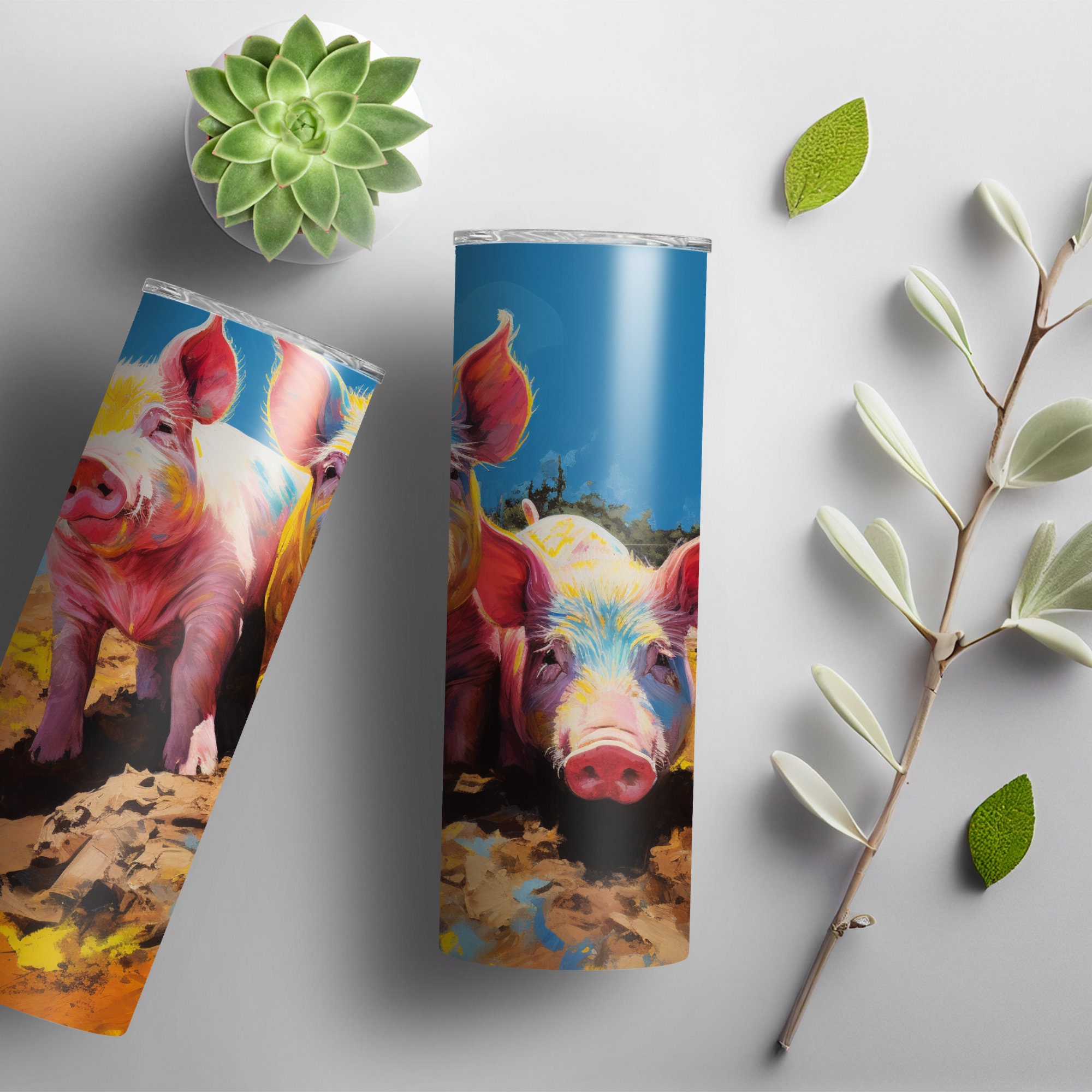 Three Pigs in the Mud, Neon Highlighted Pigs, Chalk Art Pigs, 20oz ...