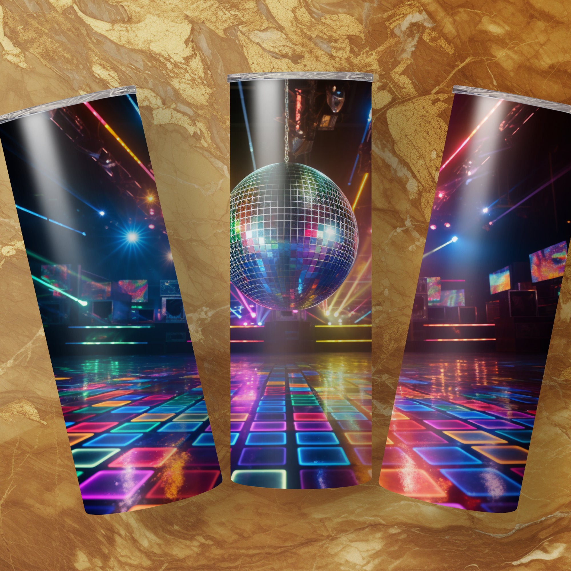 Nostalgic Disco Hall, Disco Ball & Dance Floor, 20oz Skinny Tumbler ...