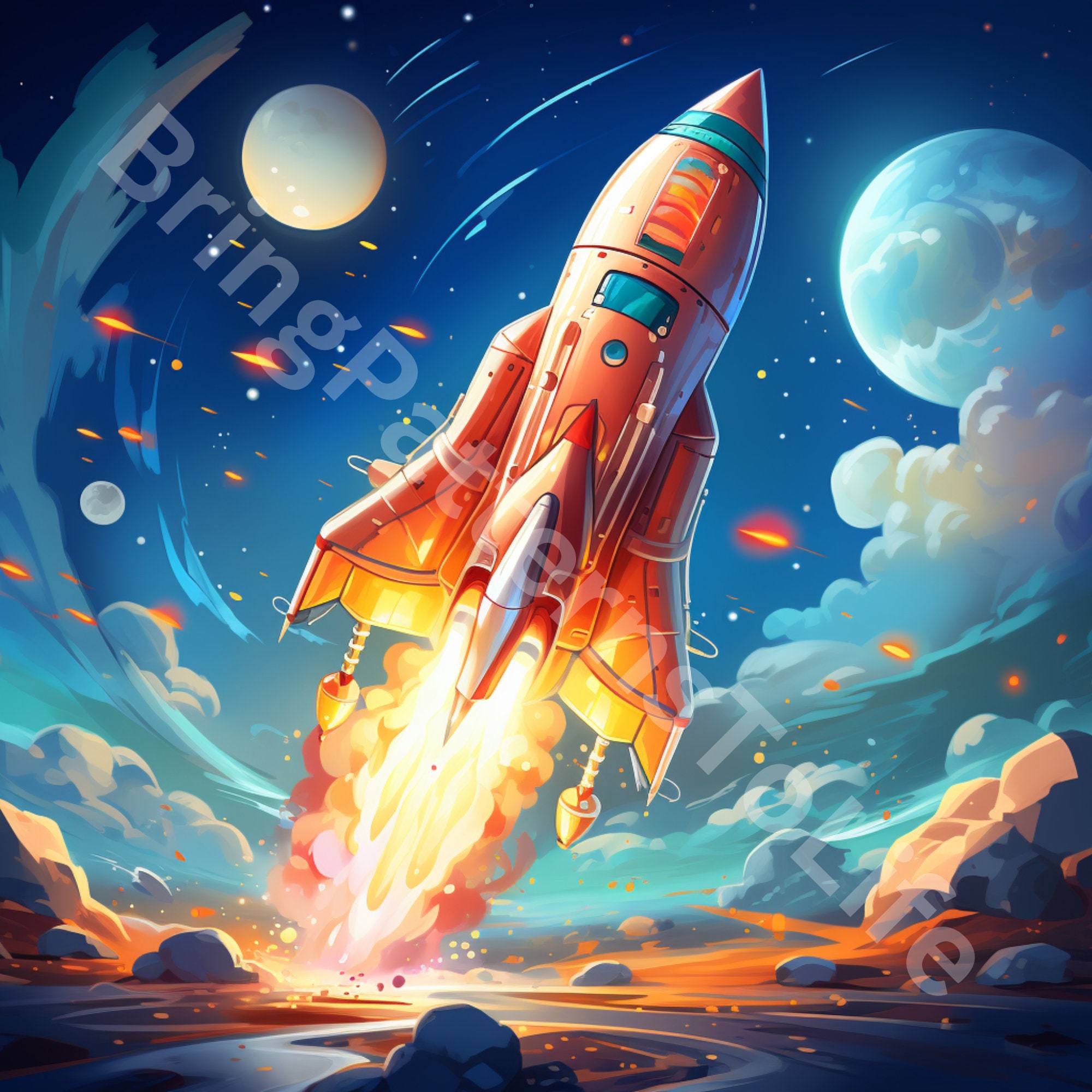 Cartoon Space Rocket Taking off From Another Planet, 20oz Skinny ...