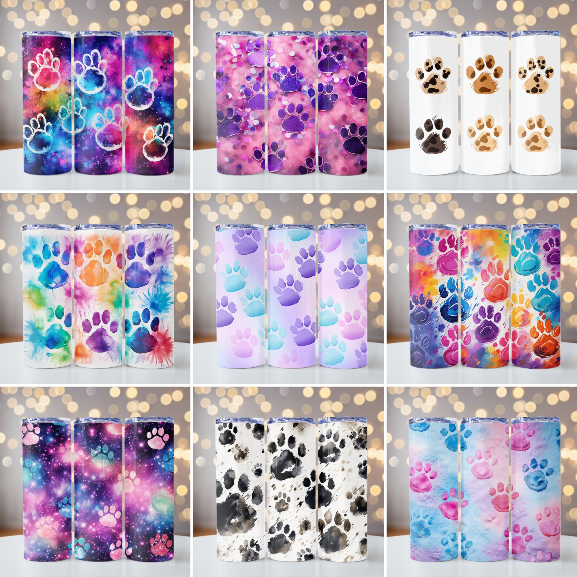 50 Dog Paw Prints Designs Tumbler Wrap Bundle, 20oz Skinny Tumbler Wrap ...