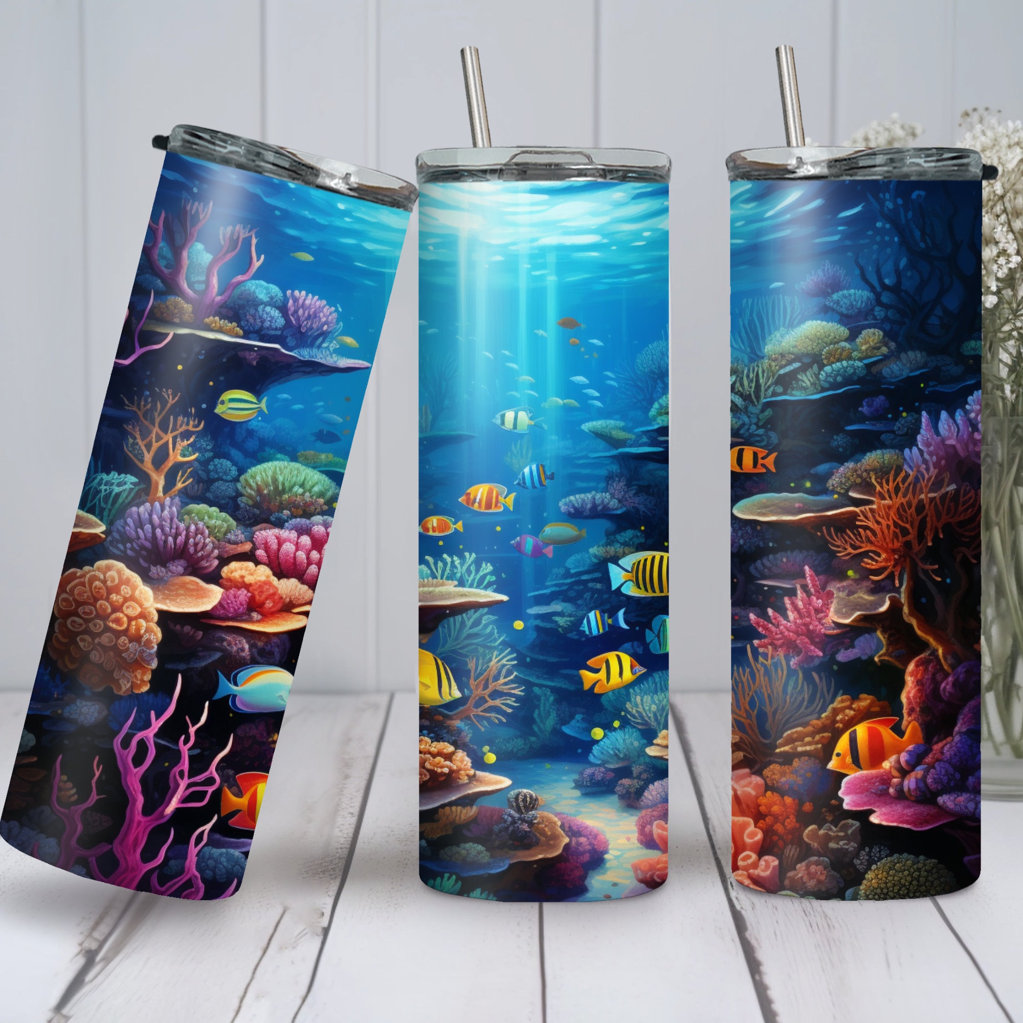 Tropical Coral Reef With Fish, Colorful Coral Reef Tumbler Wrap, 20oz ...