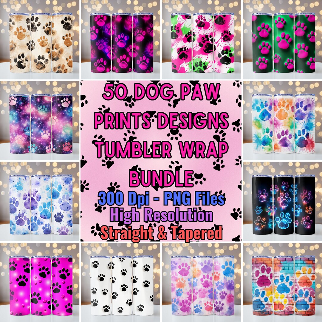 50 Dog Paw Prints Designs Tumbler Wrap Bundle, 20oz Skinny Tumbler Wrap ...