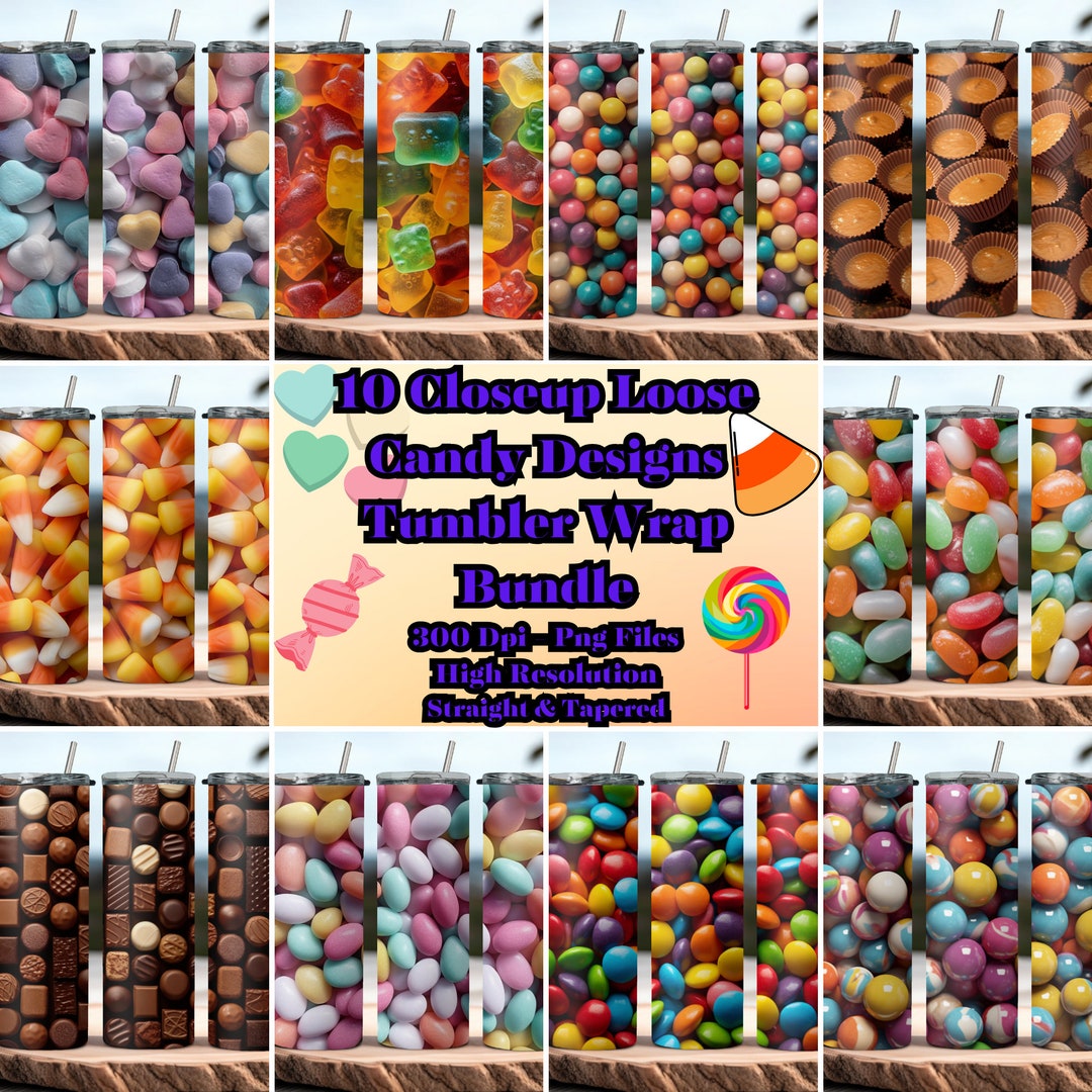10 Loose Candy Designs, Candy Tumbler Wrap Bundle, Bulk Candy PNG, 20oz ...