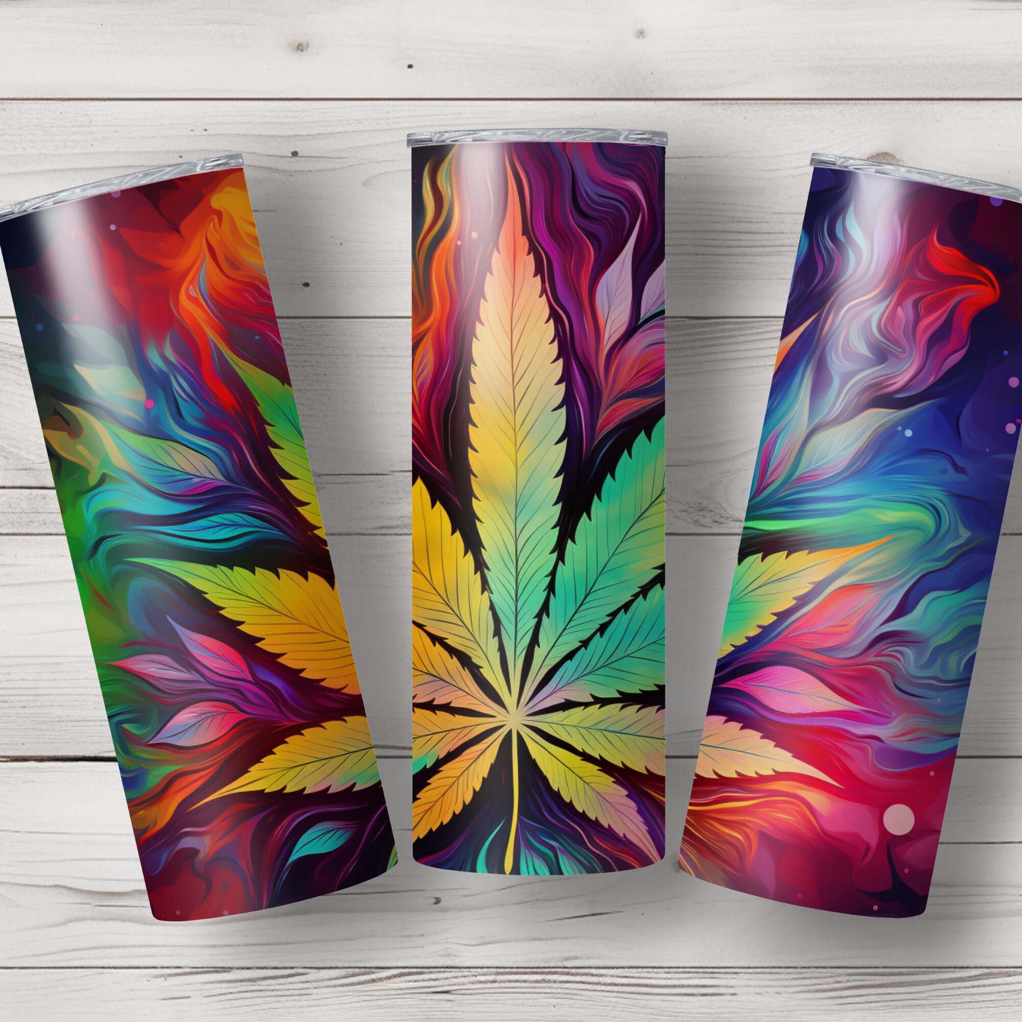 Colorful Marijuana Leaf, Wavy Tie-dye Weed Leaf, 20oz Skinny Tumbler ...