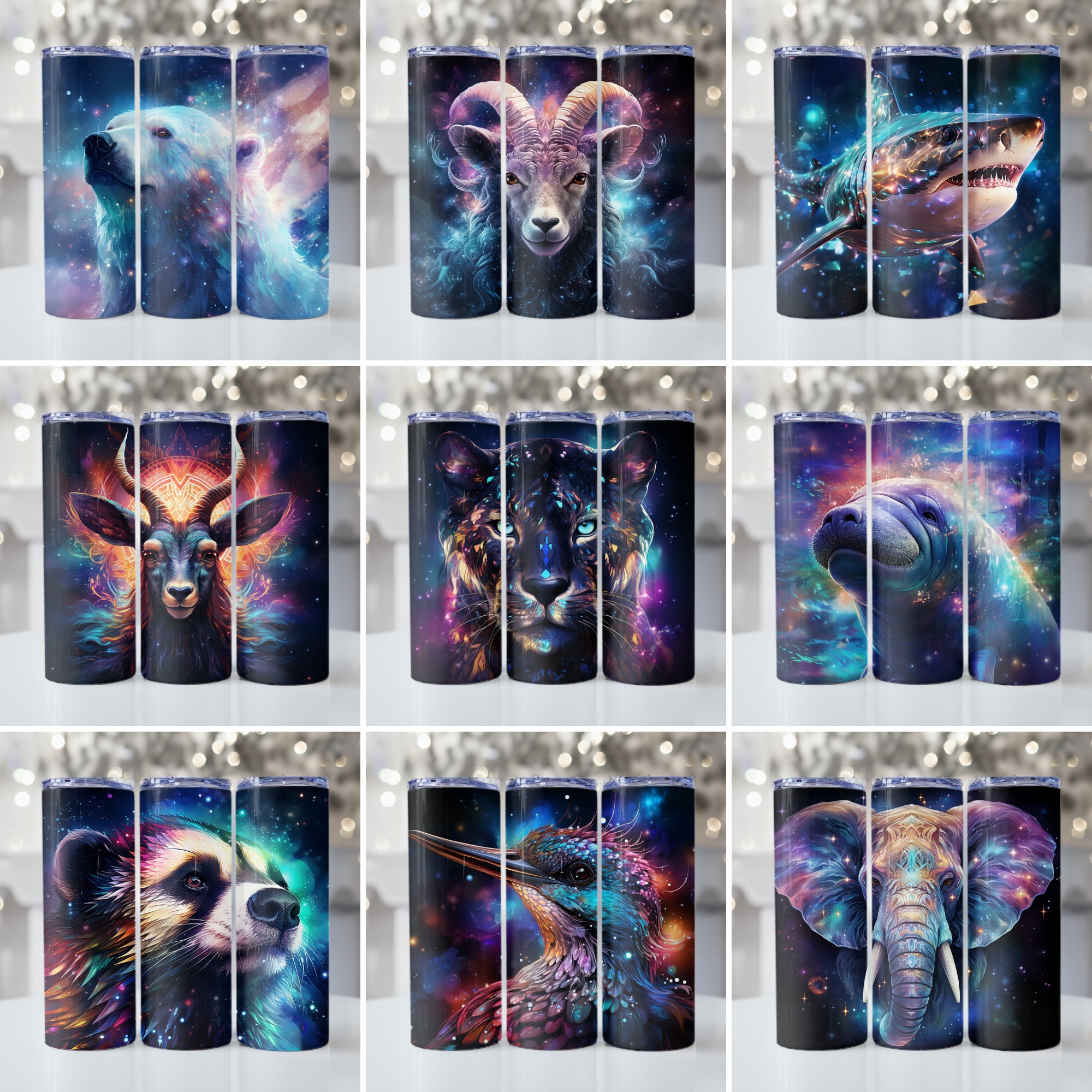 50 Iridescent Wild Animals Designs, Colorful Animal Tumbler Wrap Bundle ...