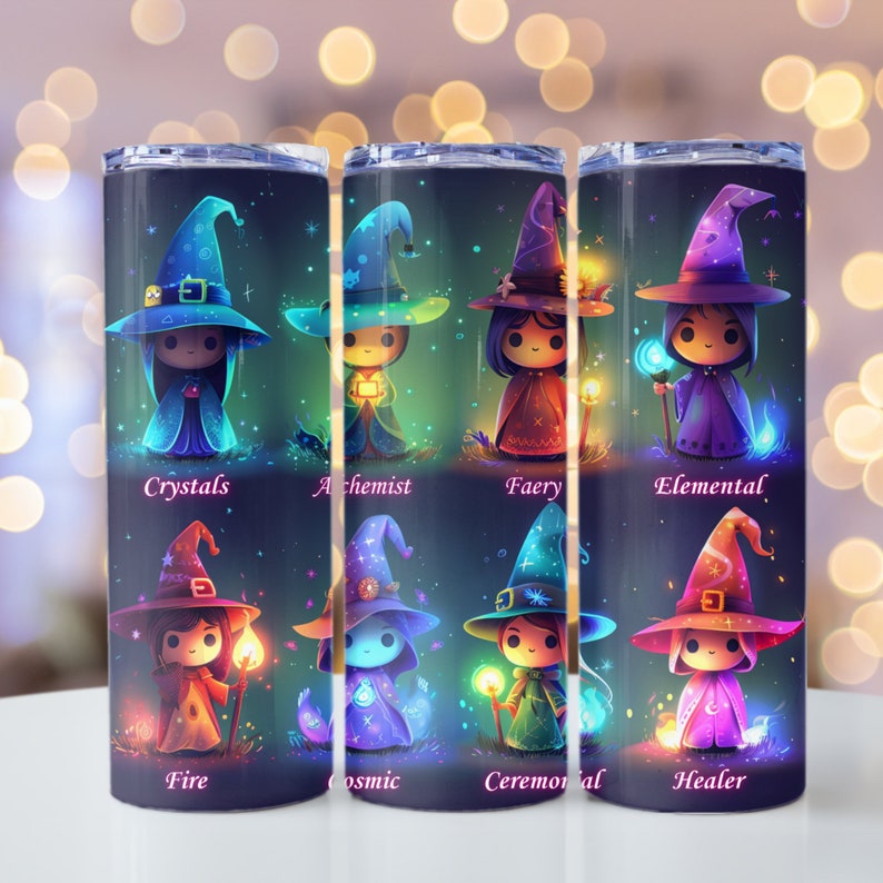 Cute Cartoon Magical Witches, Cartoon Witches Sublimation, 20oz Skinny ...